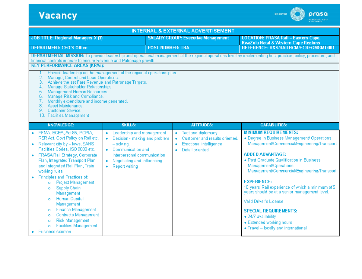 Prasa Rail Regional Managers[ 17] - General Manager: Organisational ...