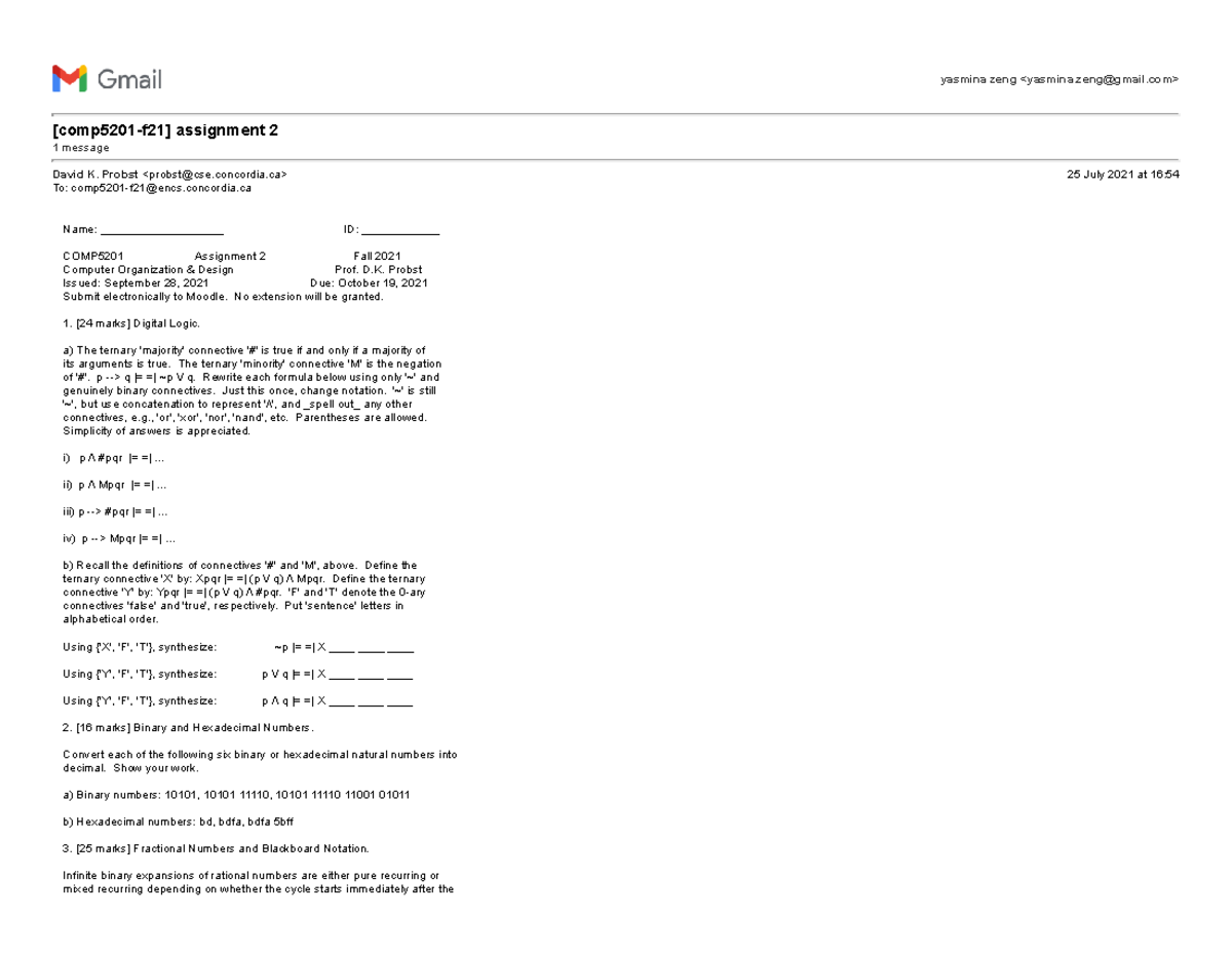 Assignment 2 Probst - yasmina zeng yasmina@gmail [comp5201-f21] assignment 2 1 message David K ...