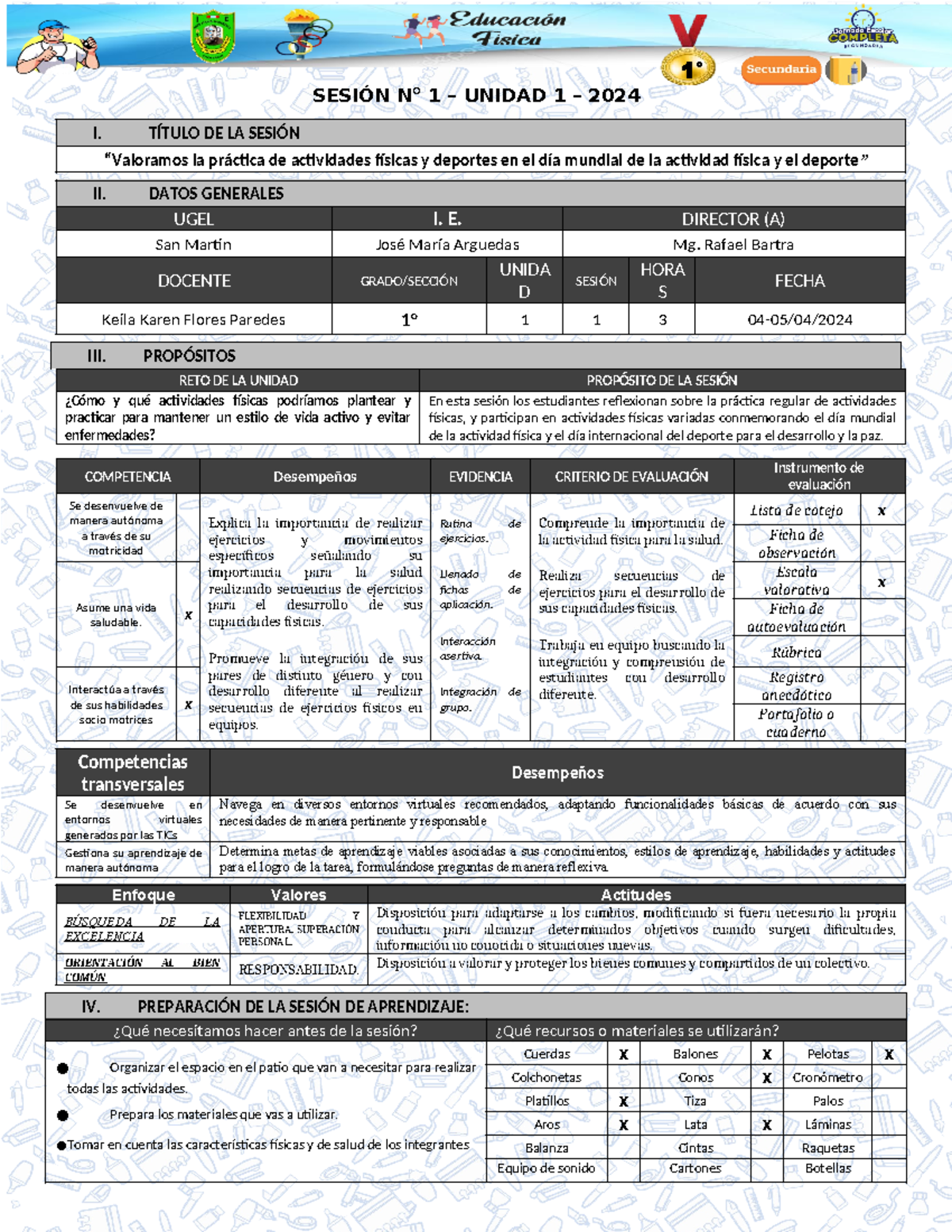 Sesión 1 UDA - SESIÓN N° 1 – UNIDAD 1 – 2024 I. TÍTULO DE LA SESIÓN ...