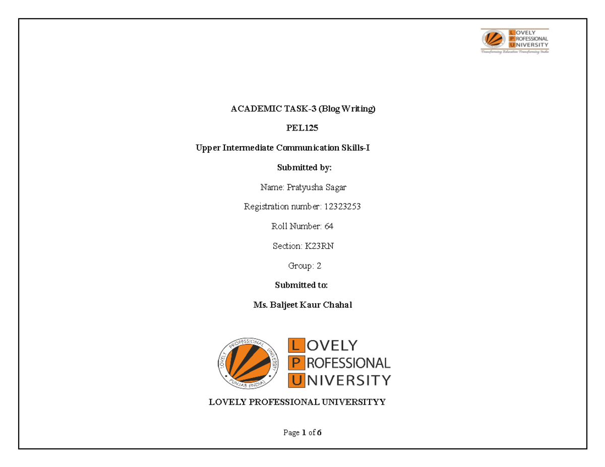 BLOG - pel blog writing - ACADEMIC TASK-3 (Blog Writing) PEL 125 Upper ...
