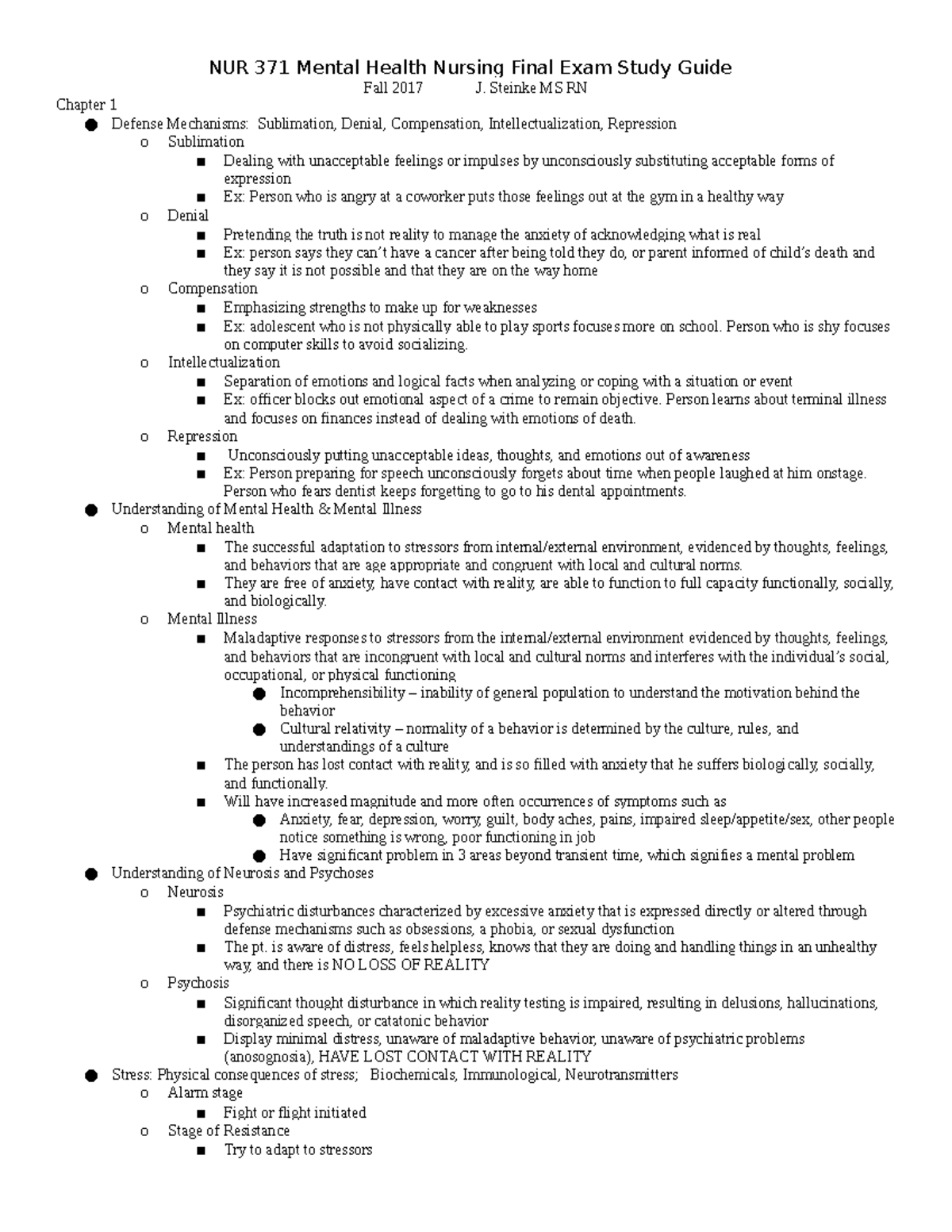 Mental Health study guide to prepare for exams and quiz - NUR 371 ...