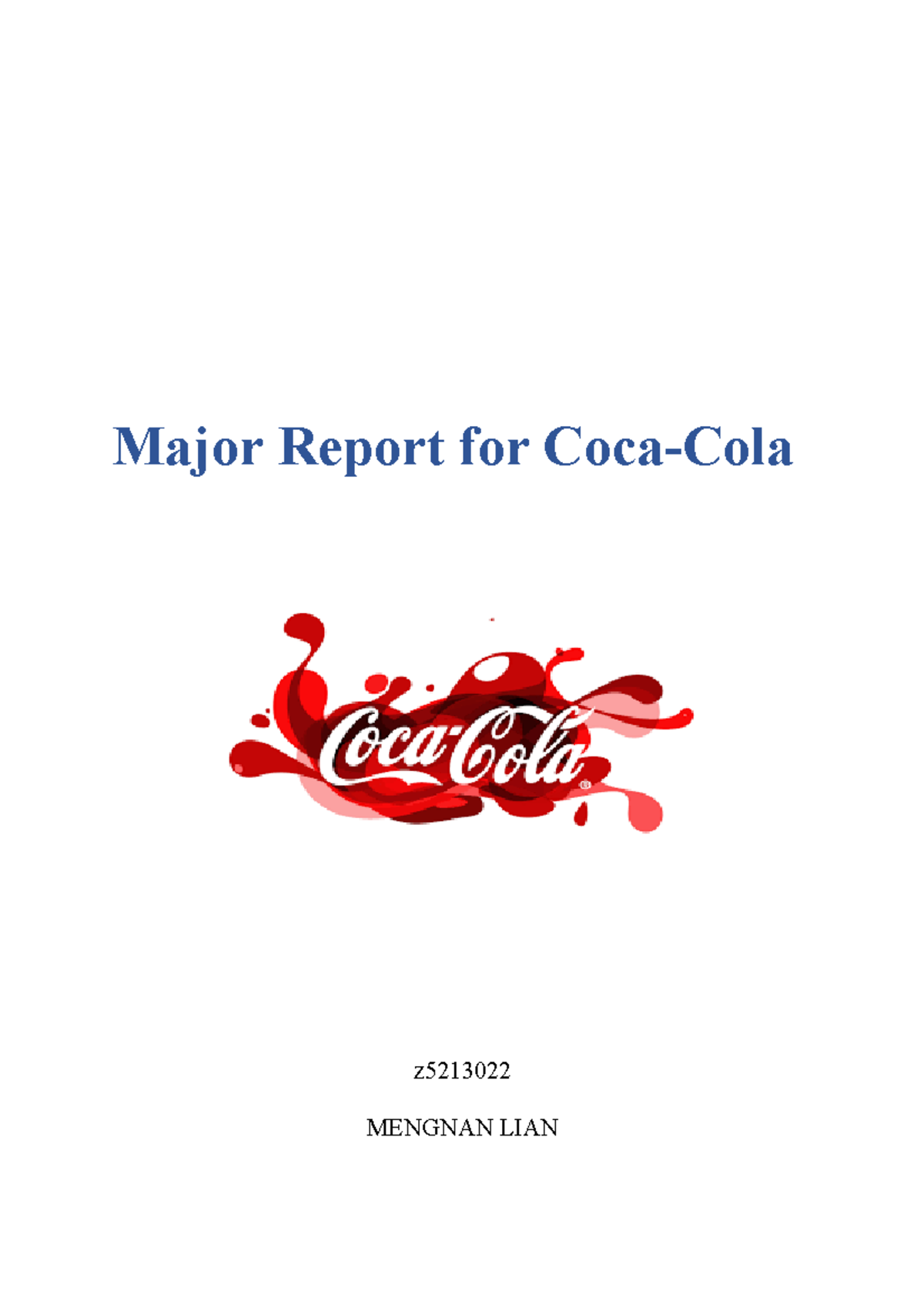 The Major Report for Coca-Cola - Major Report for Coca-Cola z MENGNAN ...