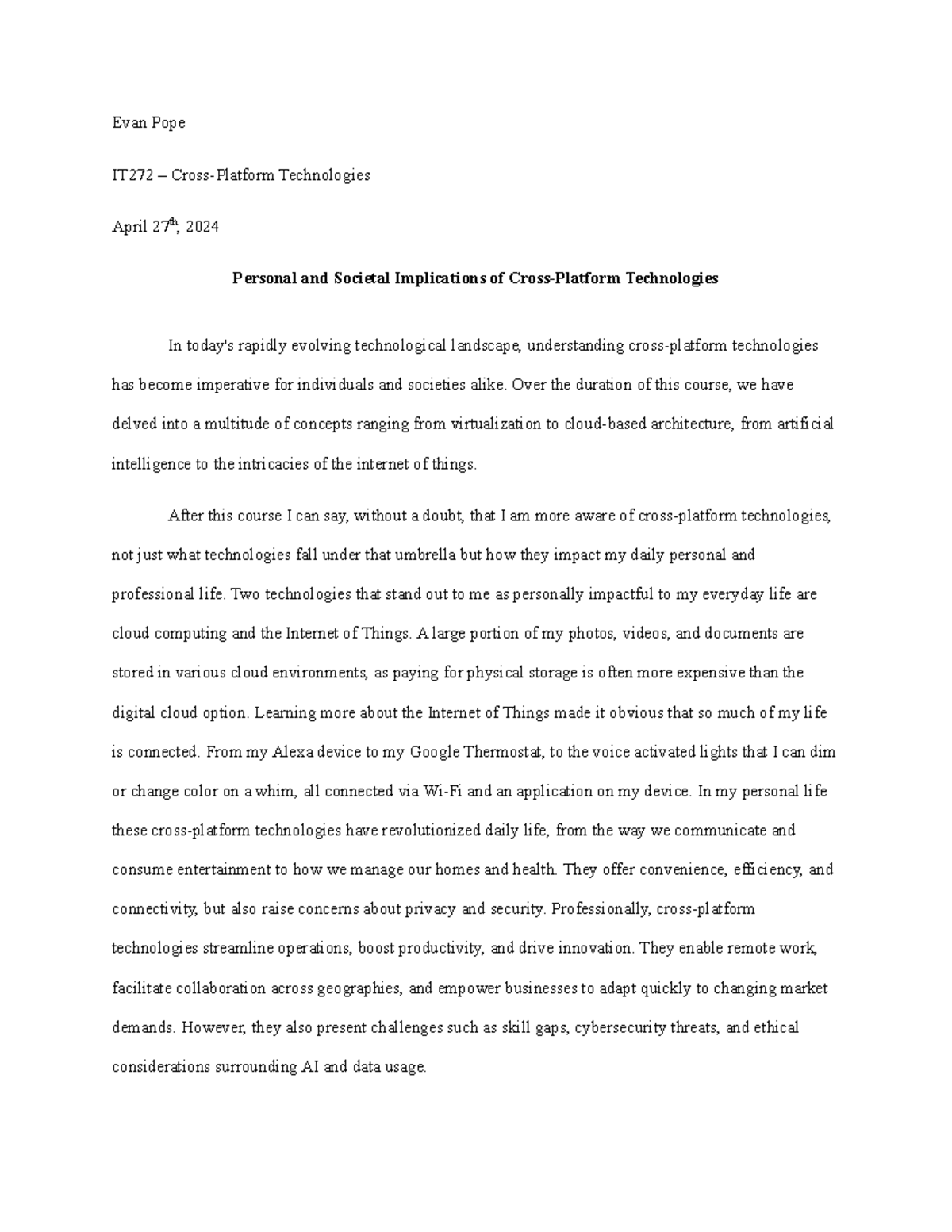 IT272 Module Eight - Evan Pope IT272 – Cross-Platform Technologies ...