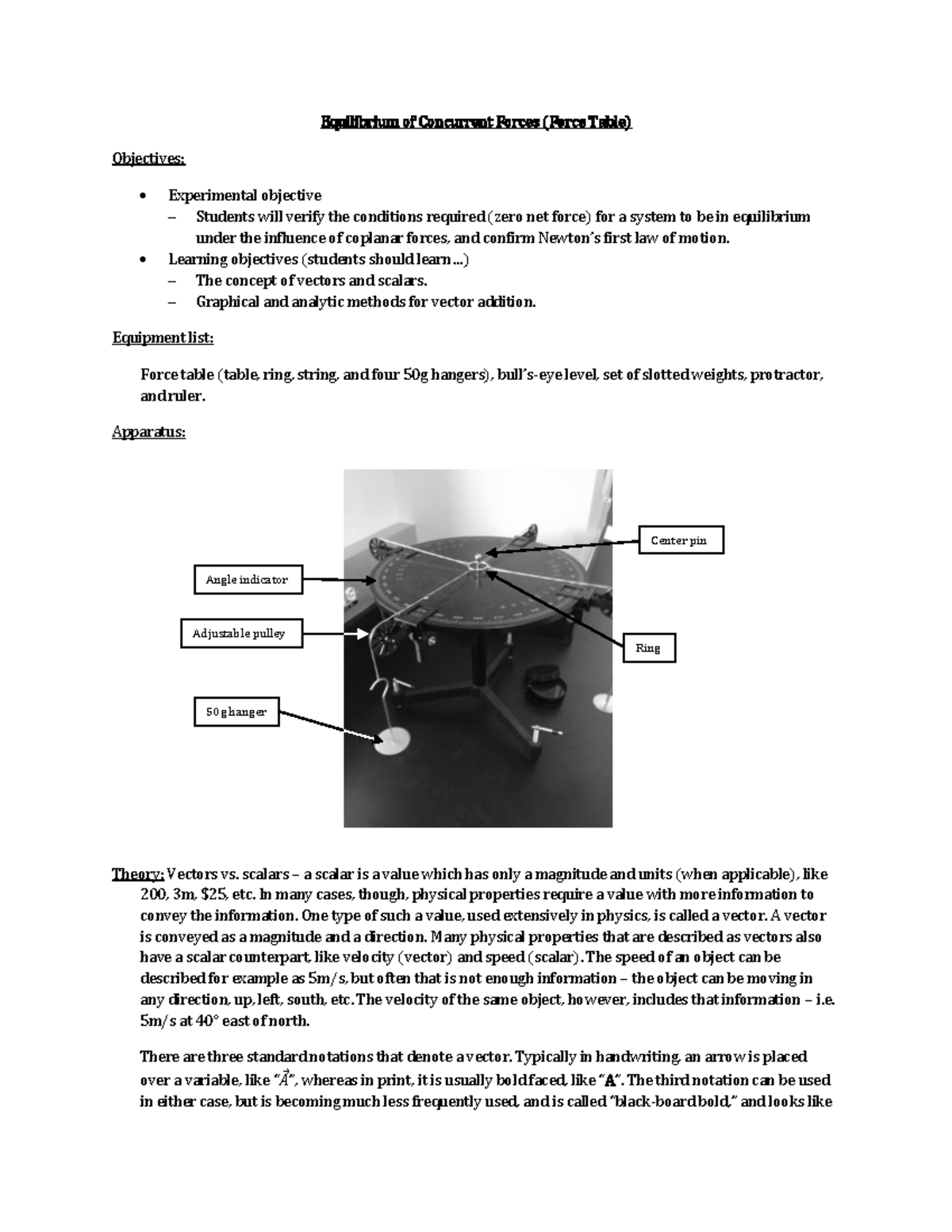 03 Equilibrium of Concurrent Forces Force Table - Equilibrium of ...