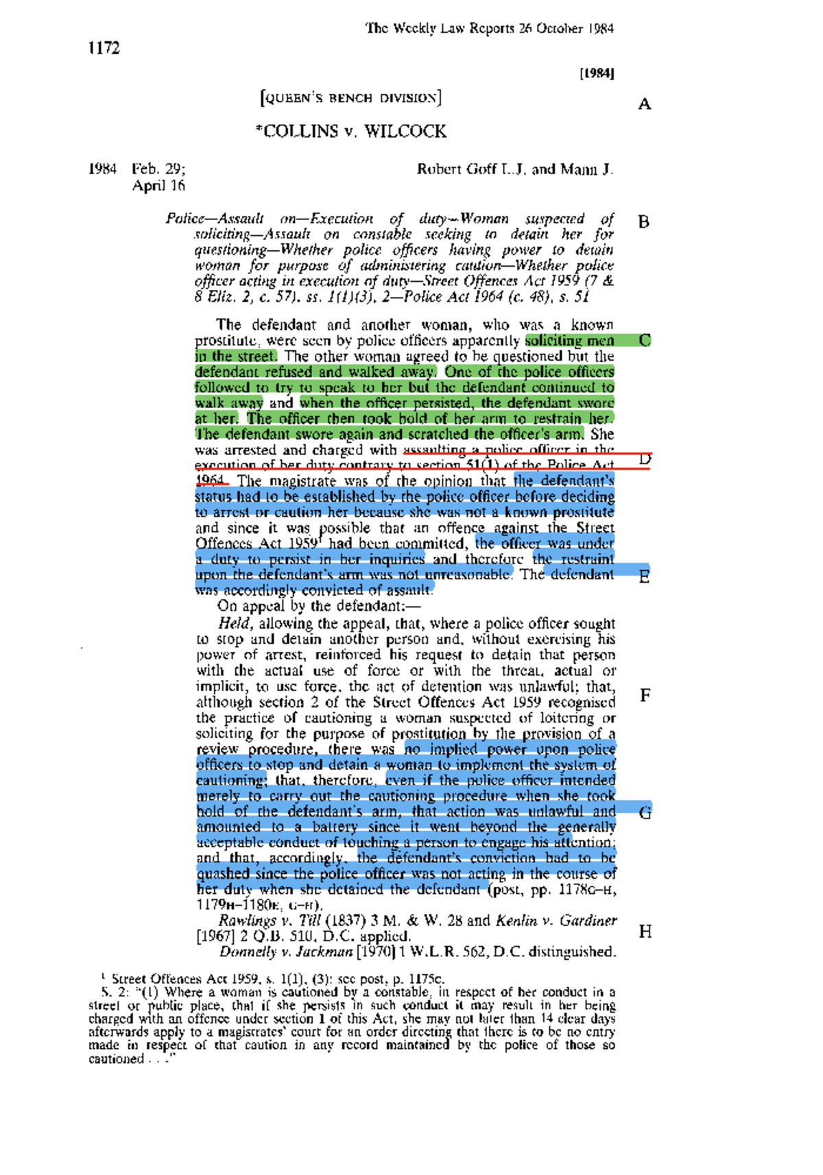 Collins v Wilcock [1984] 1 WLR 1172 - 1172 [1984] [QUEEN'S BENCH ...