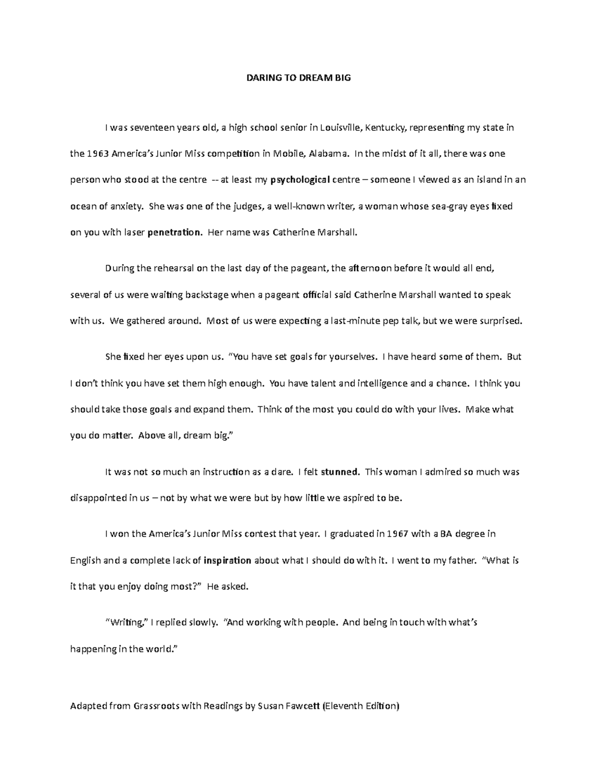 Article Daring to Dream Big - DARING TO DREAM BIG I was seventeen years ...