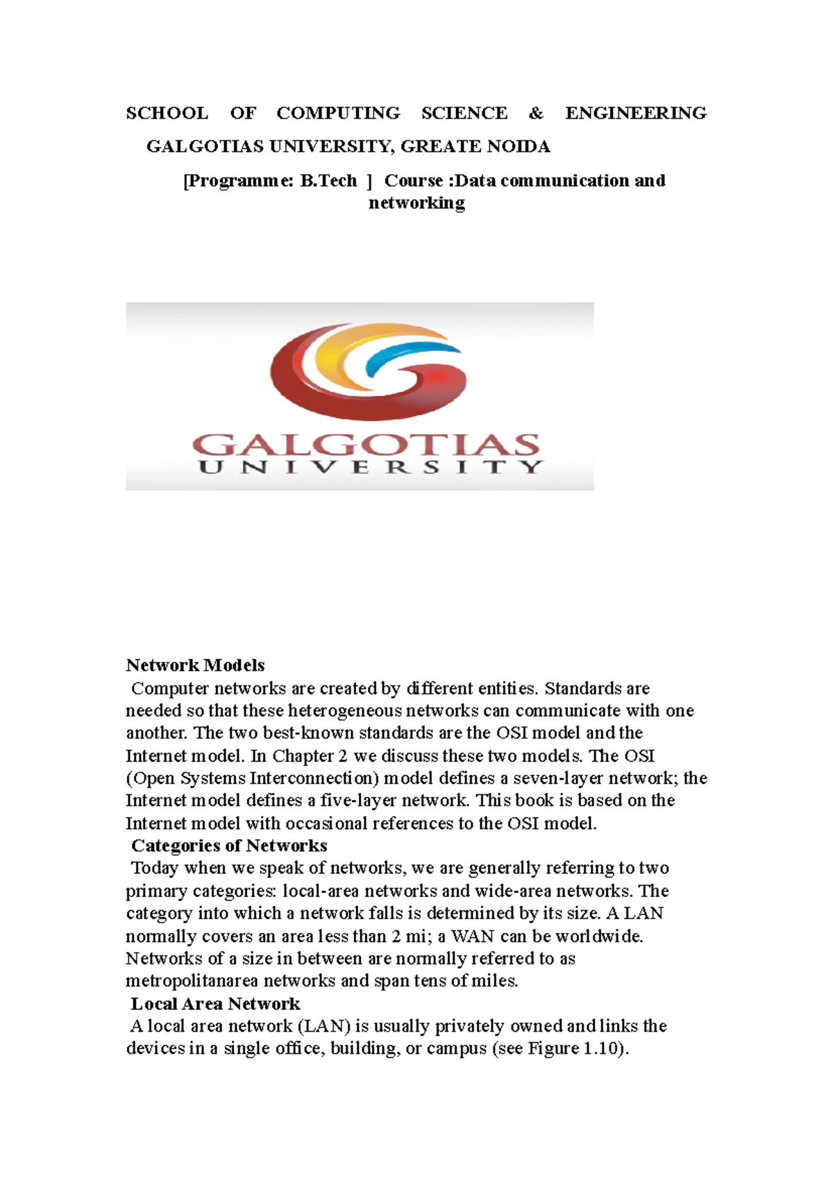 DCN lecture 2@ galgotias university - SCHOOL OF COMPUTING SCIENCE ...