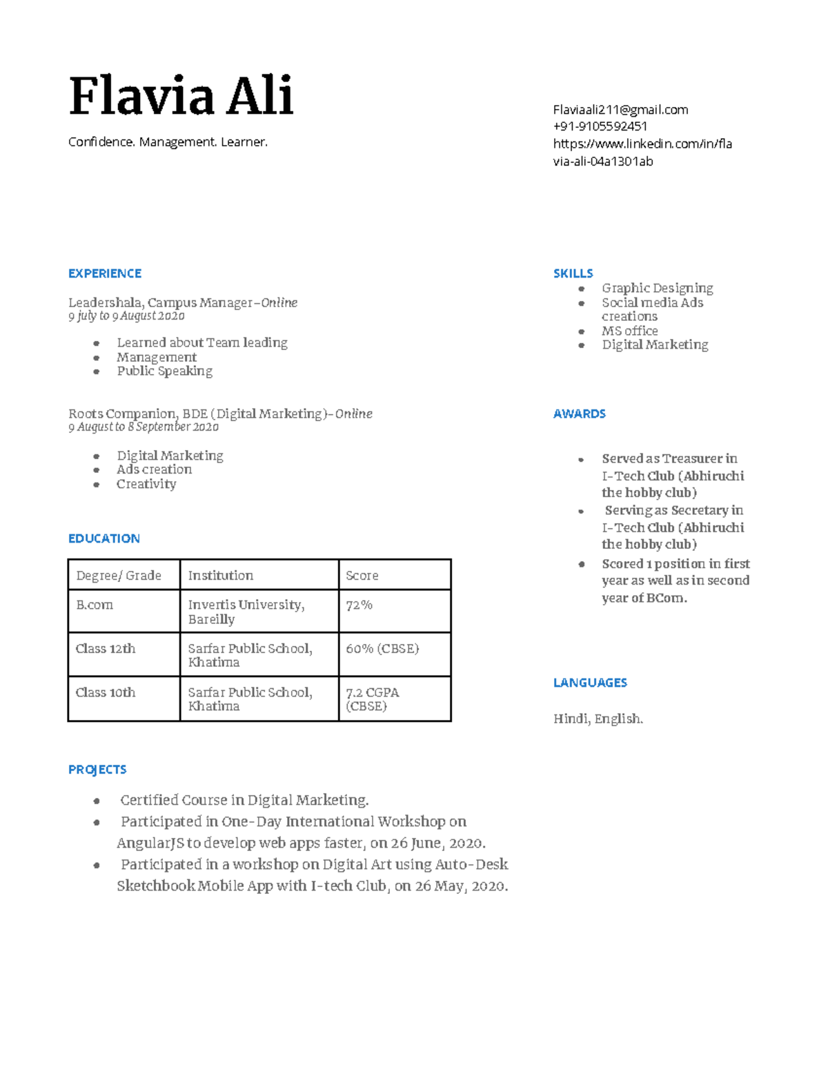 Flavia-1 - Flavia Ali Confidence. Management. Learner. Flaviaali211 ...