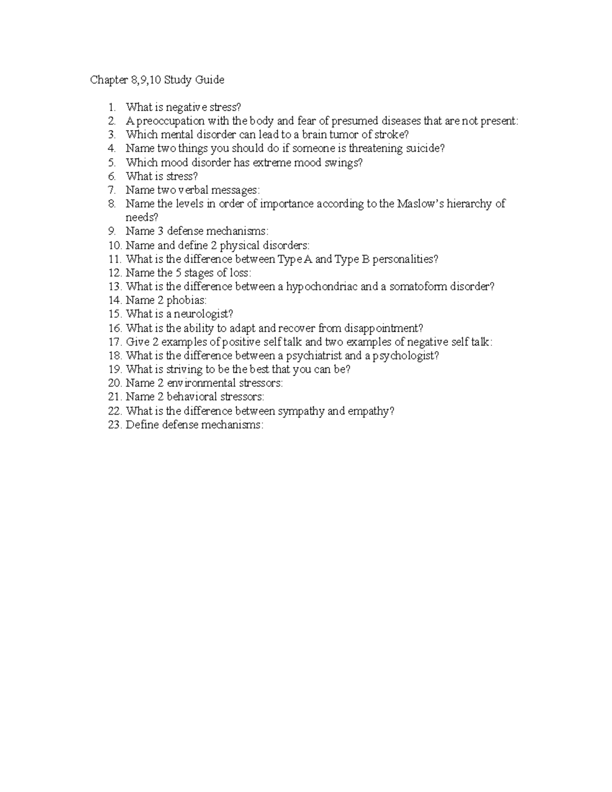 Chapter 8,9,10 Study Guide - Chapter 8,9,10 Study Guide What is ...