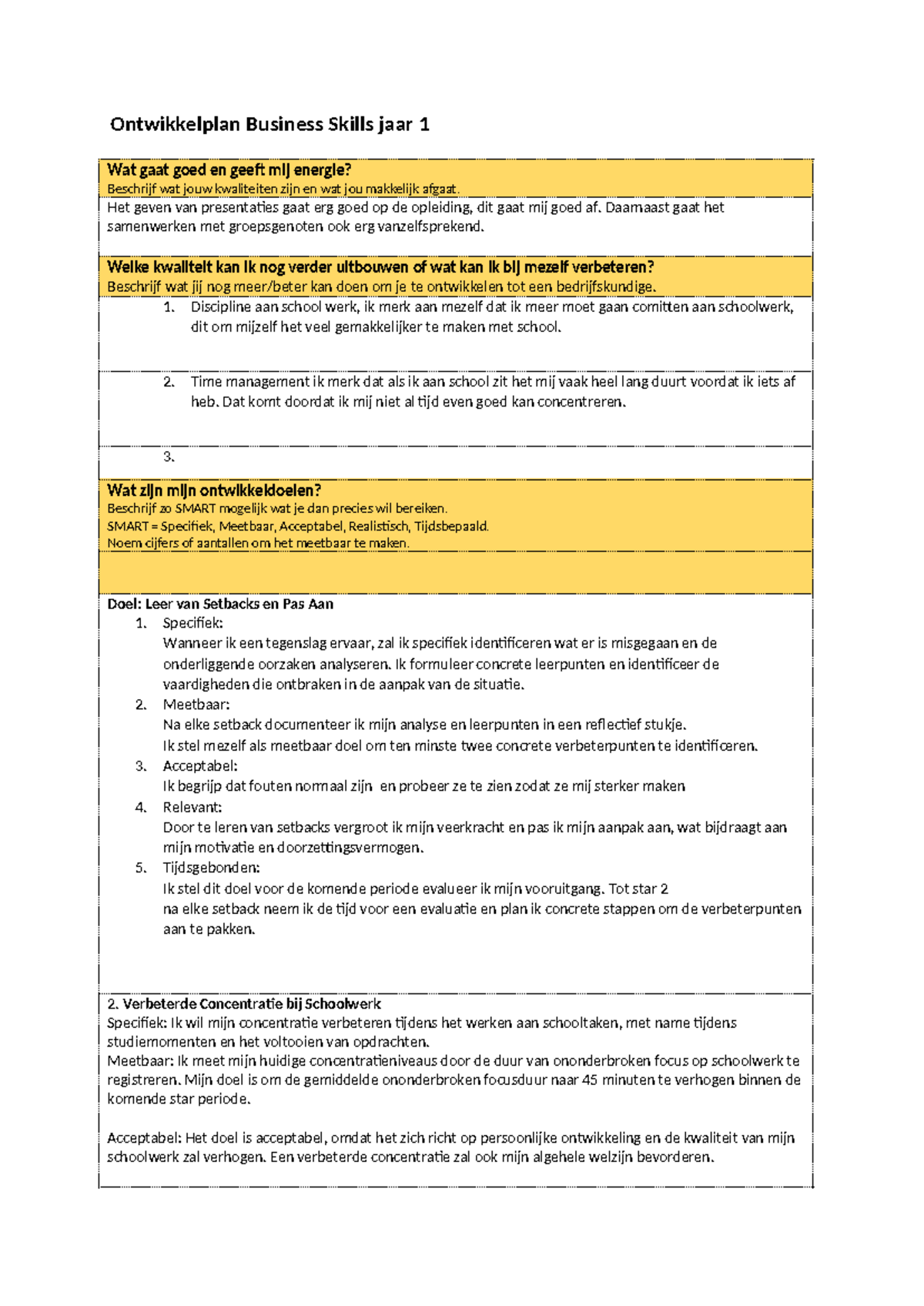 Ontwikkelplan voorbeeld Daniël Damen upload - Ontwikkelplan Business ...