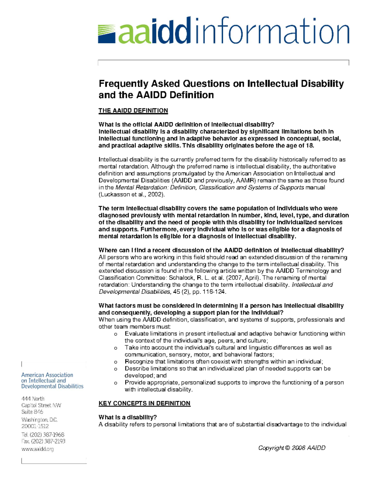 Id file - notes - Frequently Asked Questions on Intellectual Disability ...