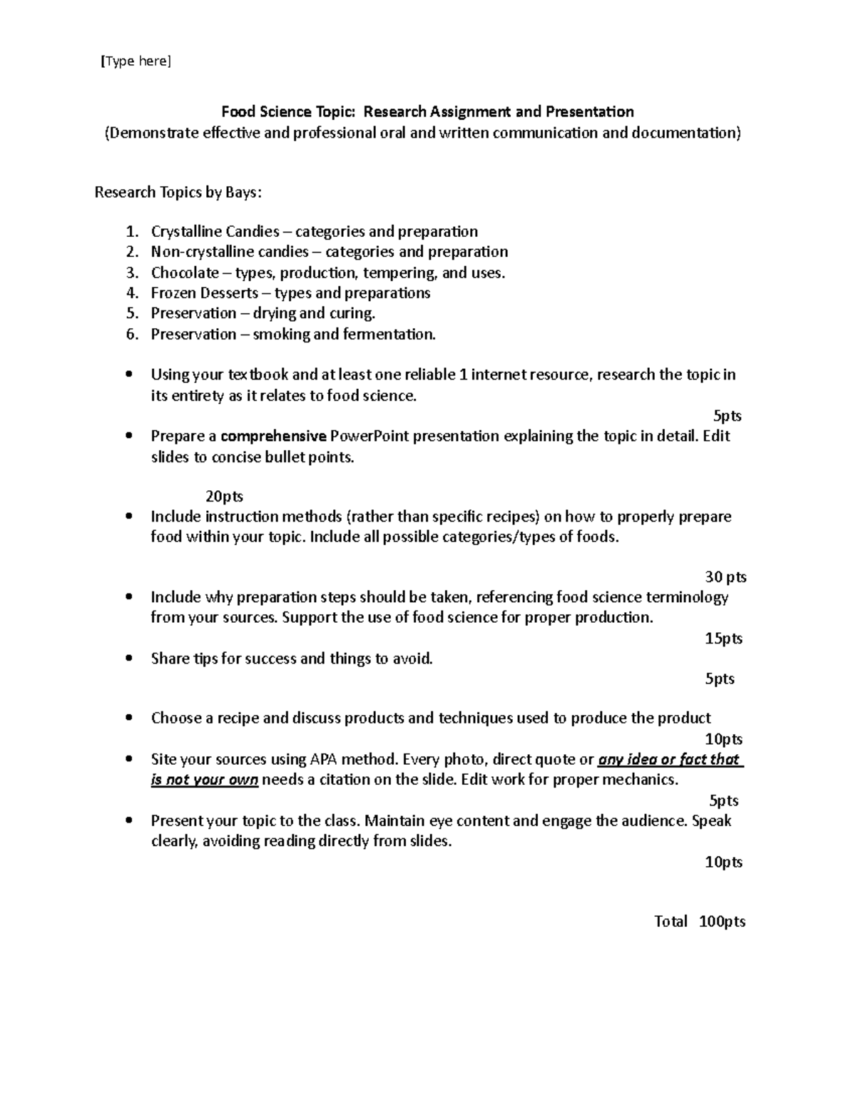 Food Science Oral Presentation - [Type here] Food Science Topic ...