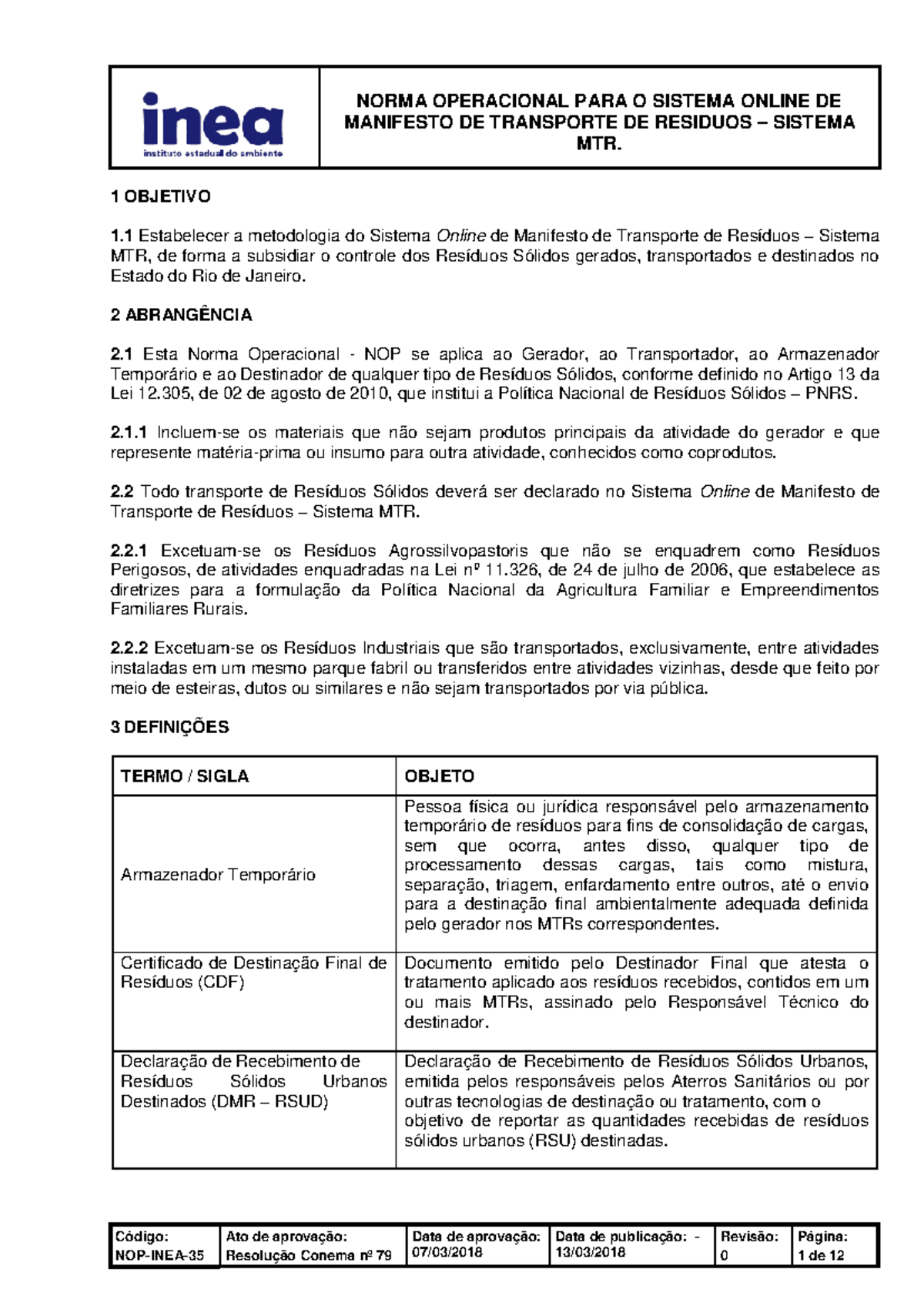 NOP 35 Inea - MTR - MANIFESTO DE TRANSPORTE DE RESIDUOS – SISTEMA MTR ...