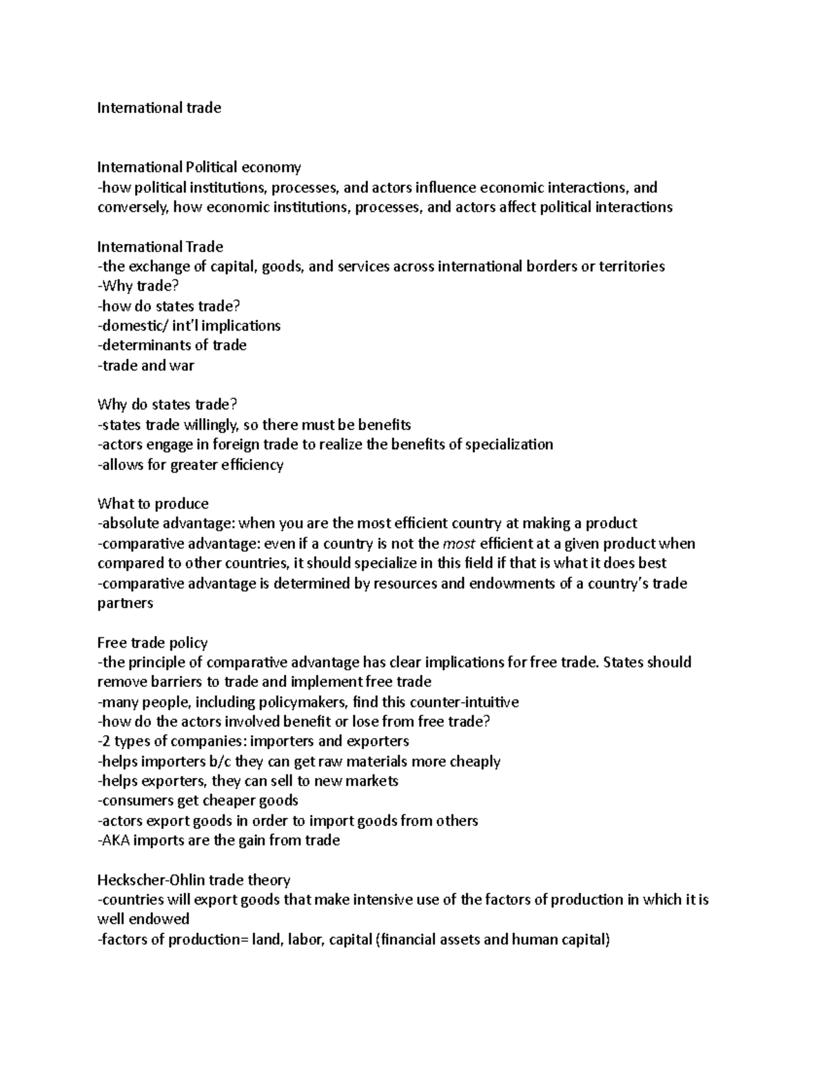 International trade - Class notes - International trade International ...