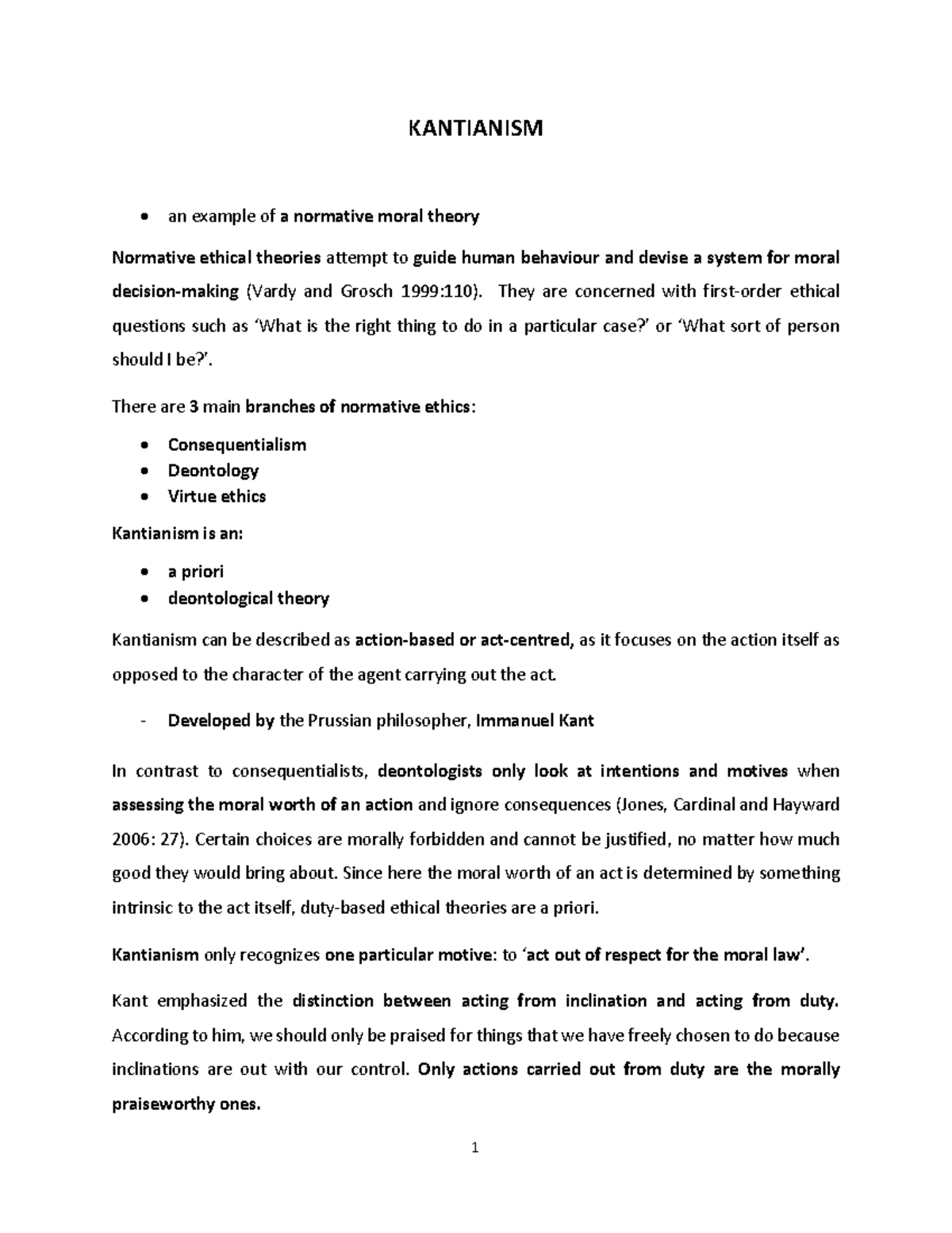 Kantianism Notes - KANTIANISM an example of a normative moral theory ...