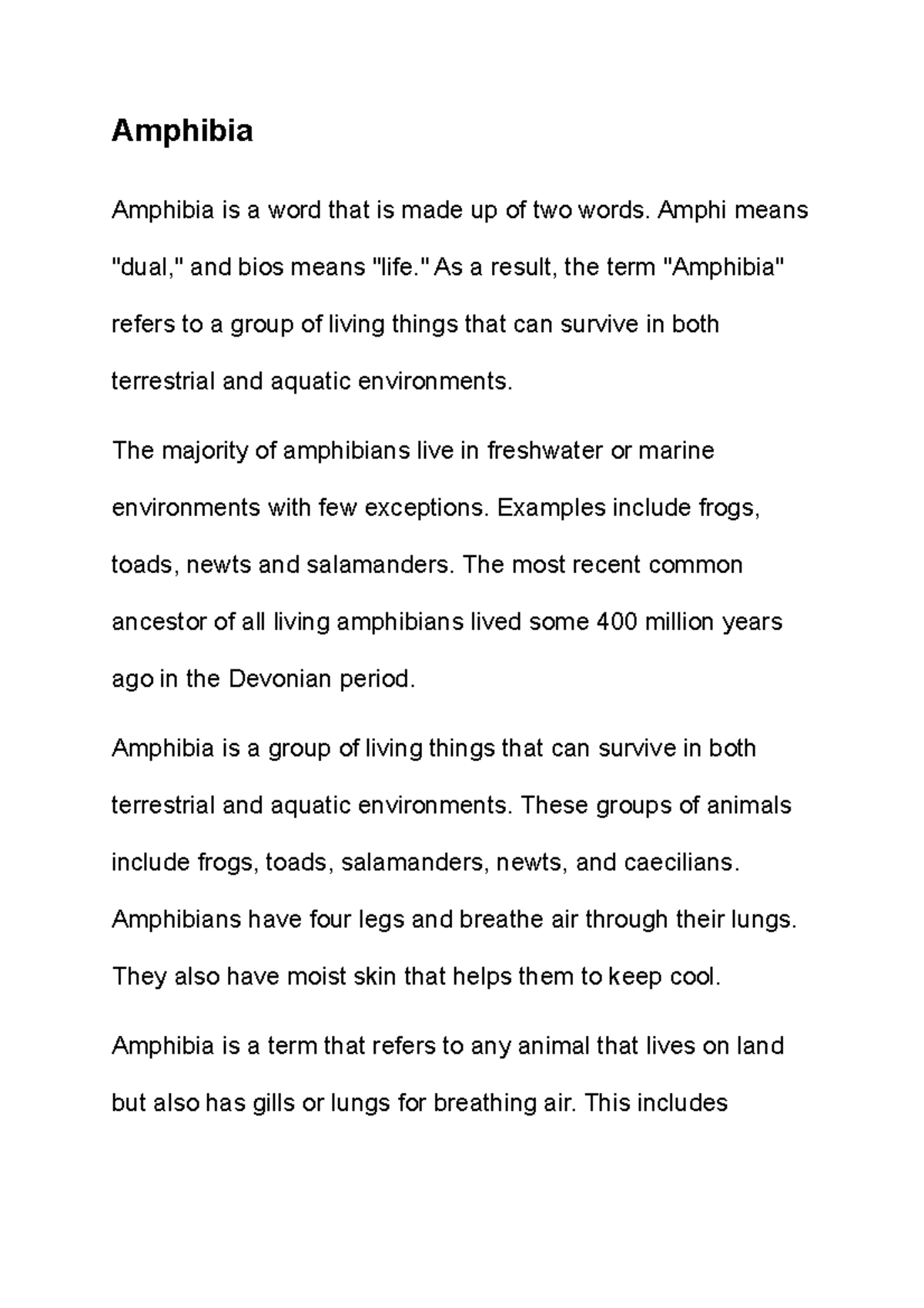 Amphibia - Notes - Amphibia Amphibia is a word that is made up of two ...