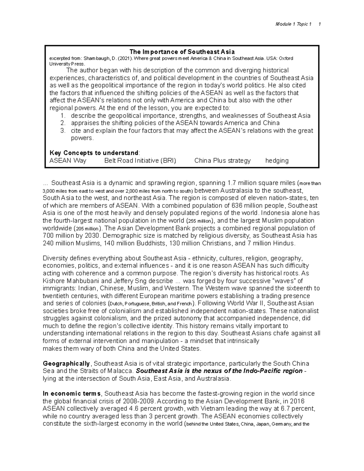 Module 1 Topic 1 - The Importance of Southeast Asia - ... Southeast ...