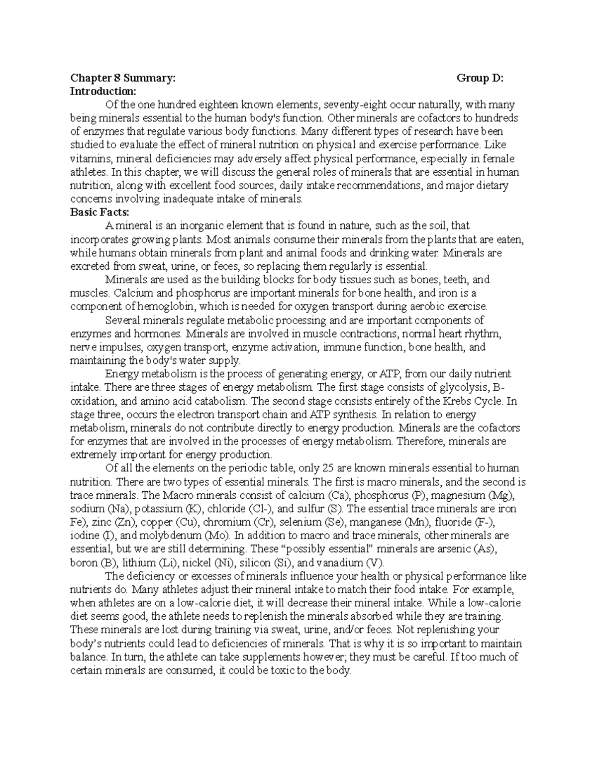 Chapter 8 Summary - Sports Nutrition - Chapter 8 Summary: Group D ...