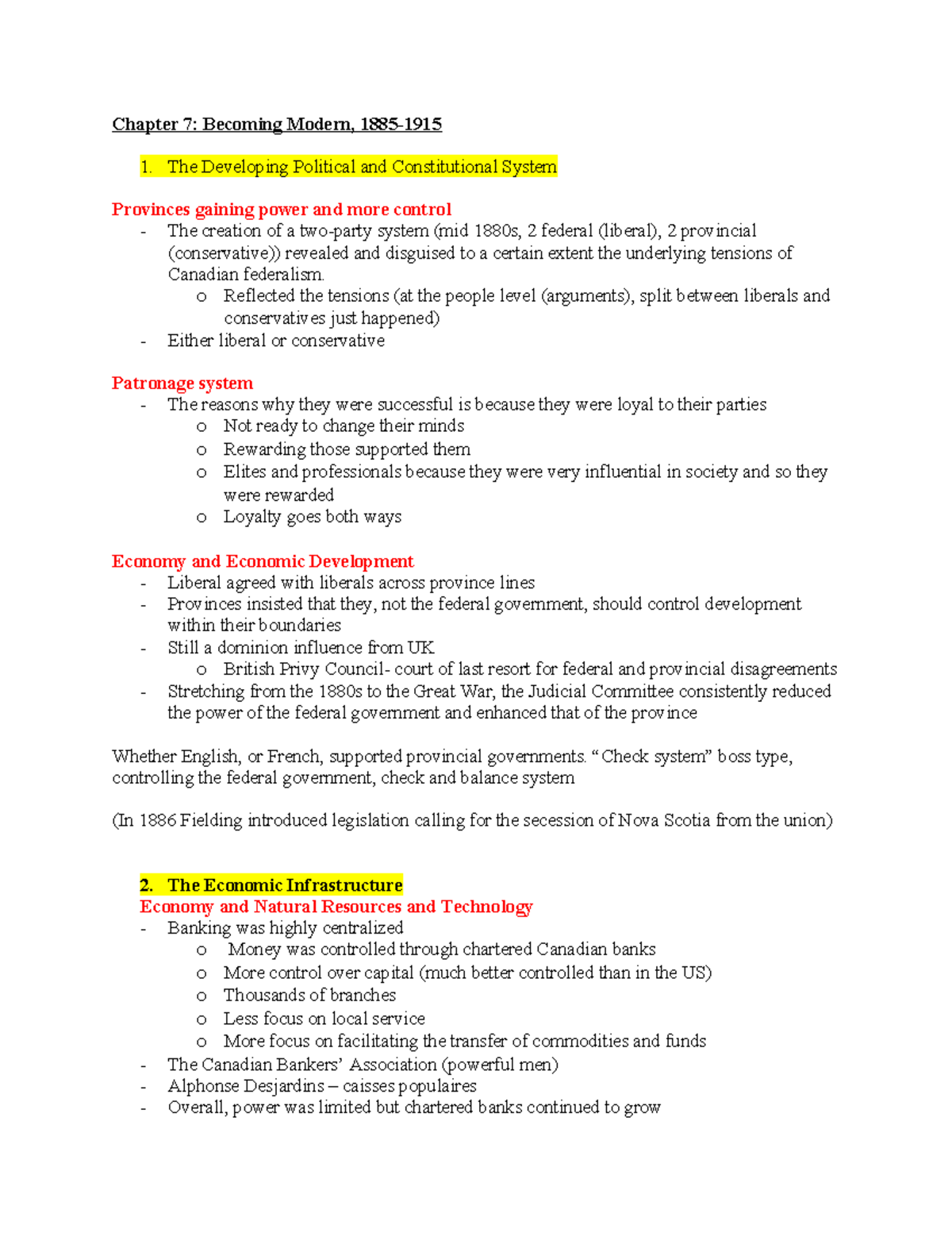 History Final Exam Notes - Chapter 7: Becoming Modern, 1885- 1. The ...