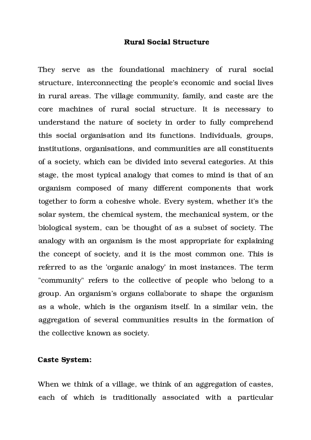 Rural Social Structure - Rural Sociology - Studocu