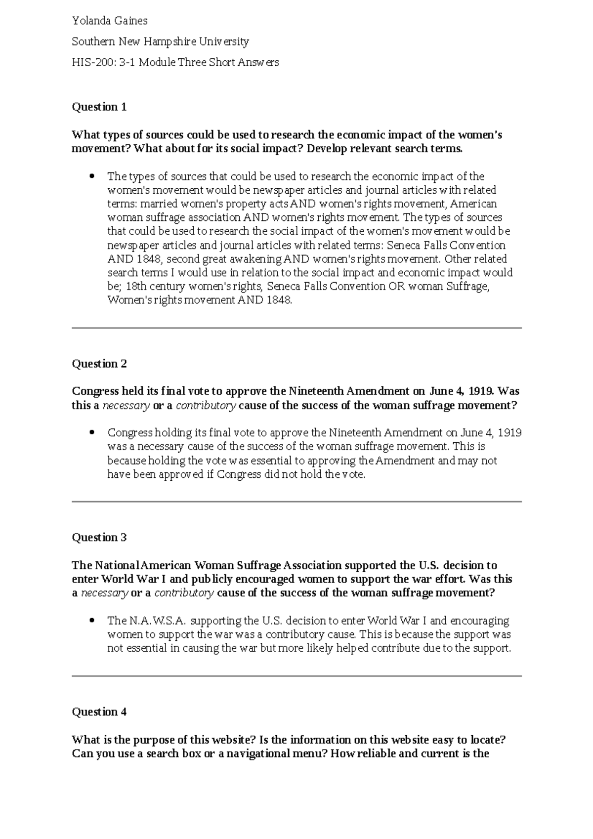 . Module 3 short responses - Southern New Hampshire University HIS-200: ...