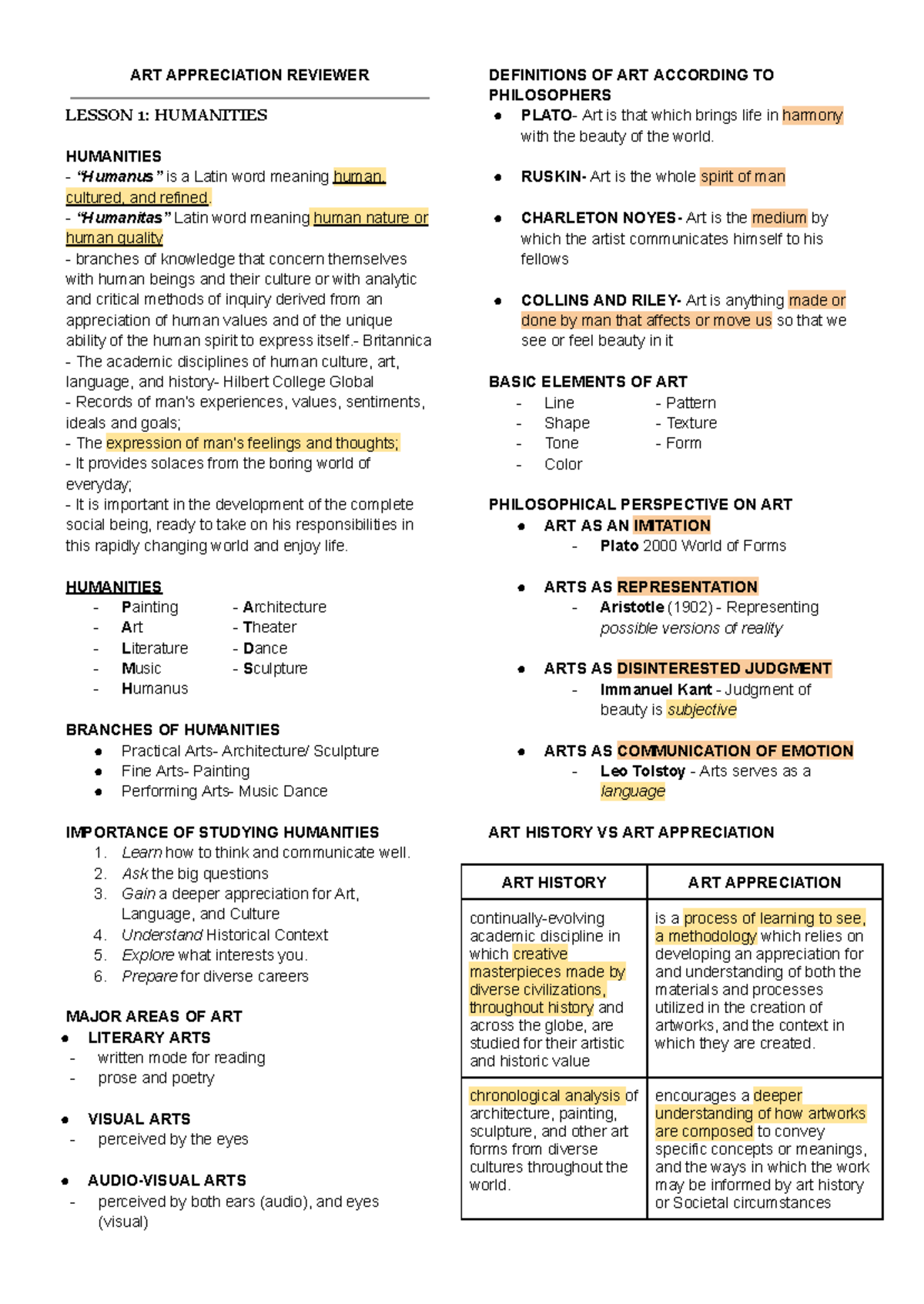 ART Appreciation Reviewer 2-5 - ART APPRECIATION REVIEWER LESSON 1 ...