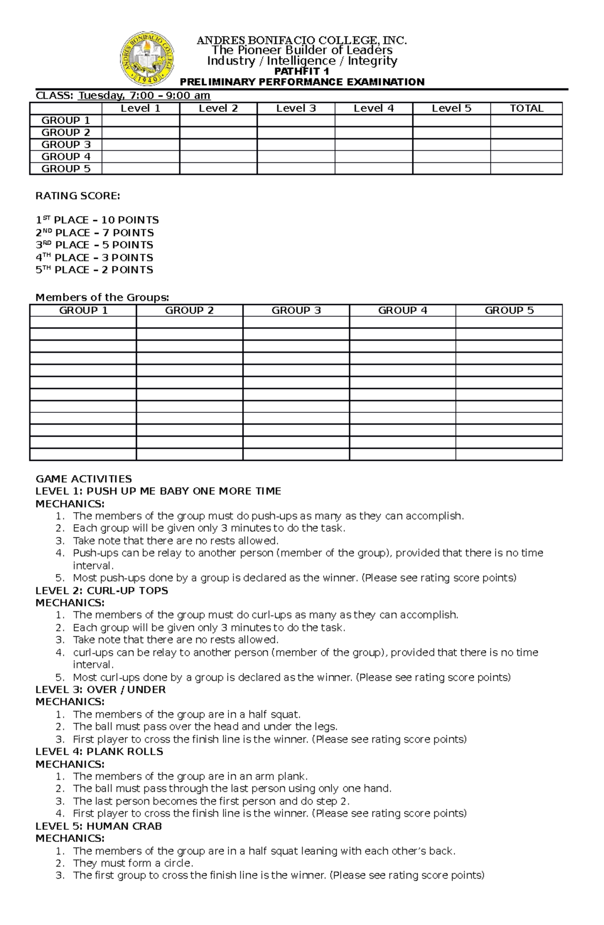 PE- Performance-EXAM - Physical Education Performance exam - ANDRES ...