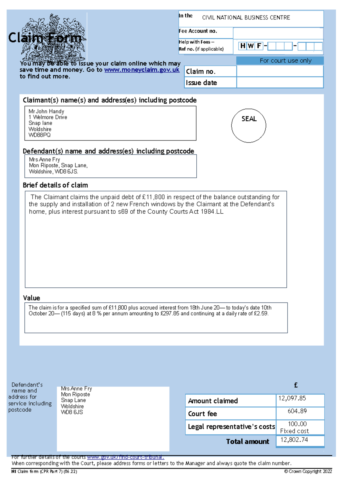 John Handy Claim form - Claim Form You may be able to issue your claim ...