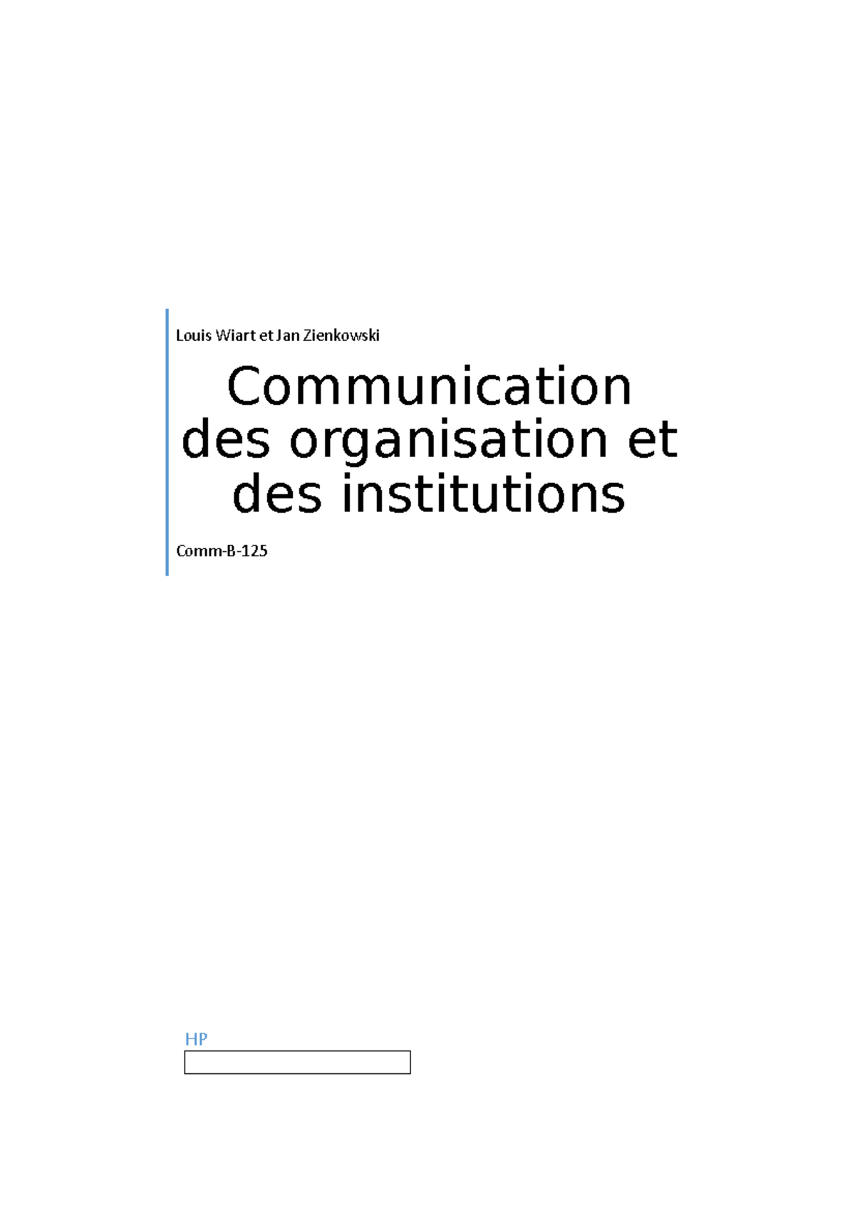 Communication (Enregistré automatiquement) - HP Louis Wiart et Jan ...