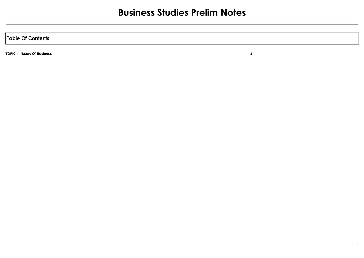 Preliminary Notes Business Studies - Business Studies Prelim Notes ...