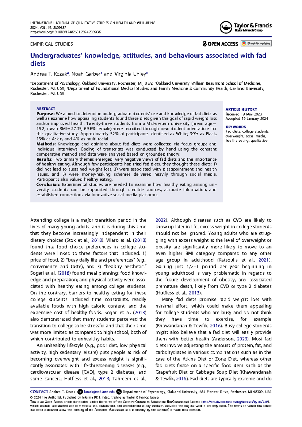 Undergraduates knowledge attitudes and behaviours - EMPIRICAL STUDIES ...