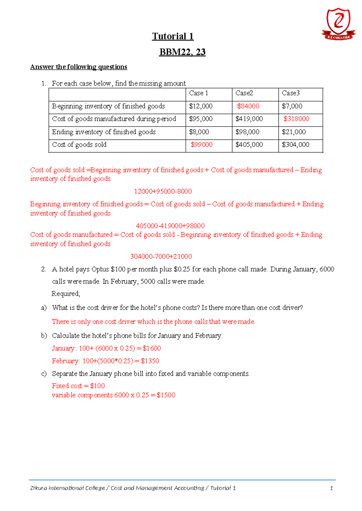 Tutorial%201 - Tutorial 1 BBM22, 23 Answer the following questions 1 ...
