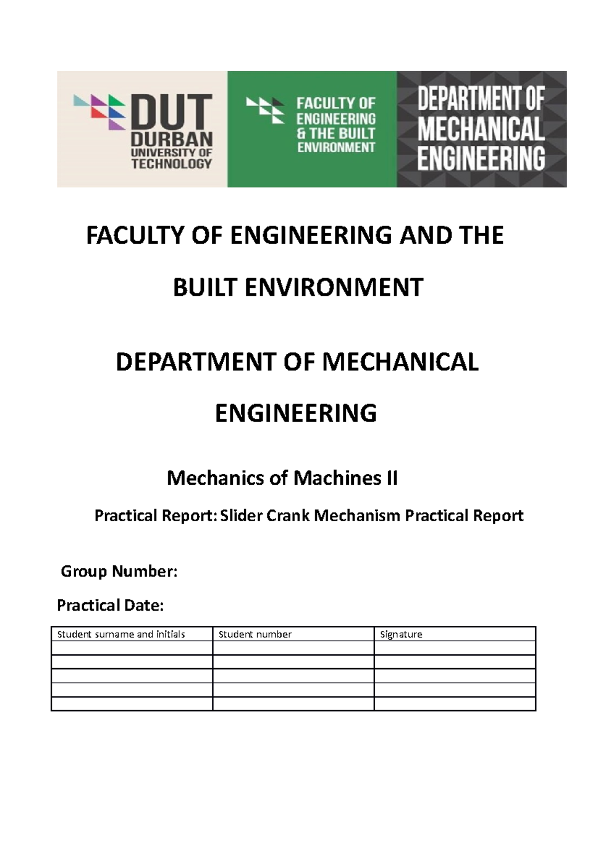 Slider Crank Mechanism Practical Report - Bags and bookcases should be ...