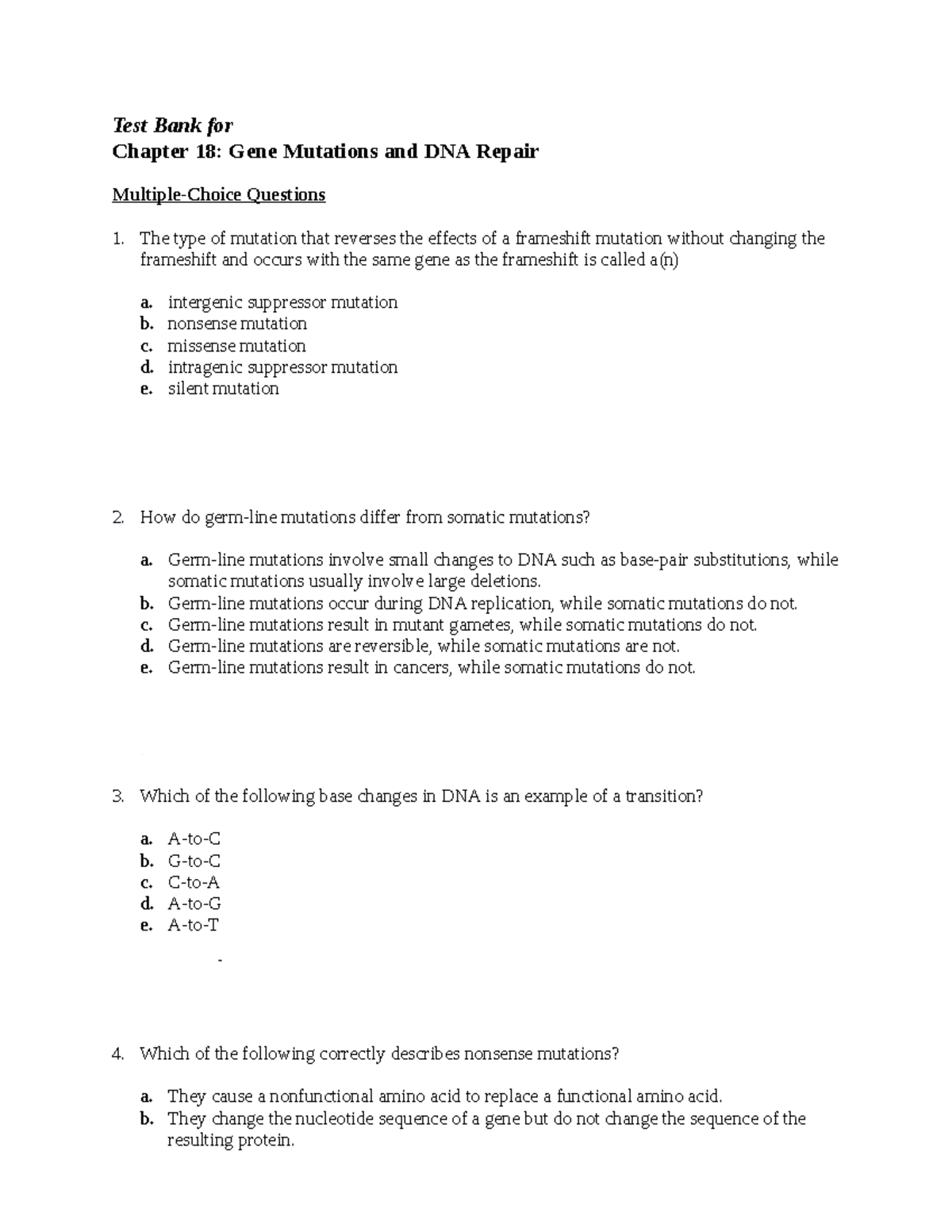 Ch18 - exam chapter 18 - Test Bank for Chapter 18: Gene Mutations and ...