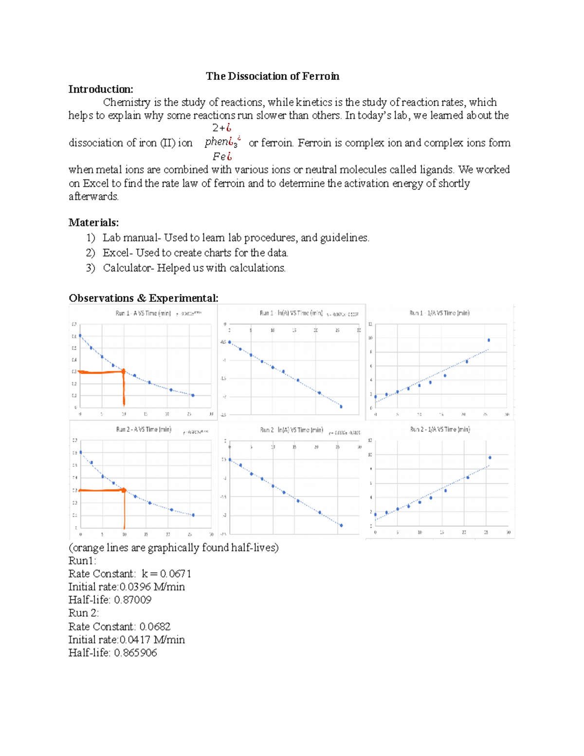 Chem lab 20 - chem 106 lab completed - The Dissociation of Ferroin ...