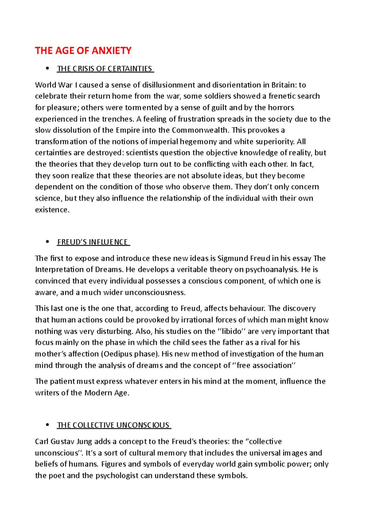 Age of anxiety - appunti - THE AGE OF ANXIETY THE CRISIS OF CERTAINTIES ...