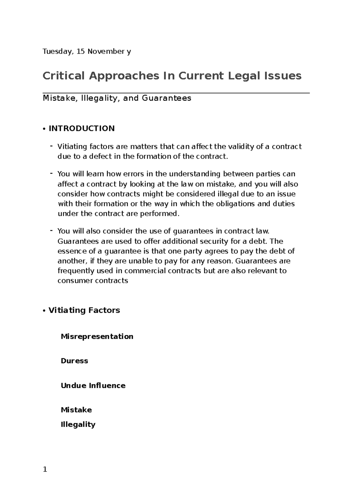 Lecture 2 - Tuesday, 15 November y Critical Approaches In Current Legal ...