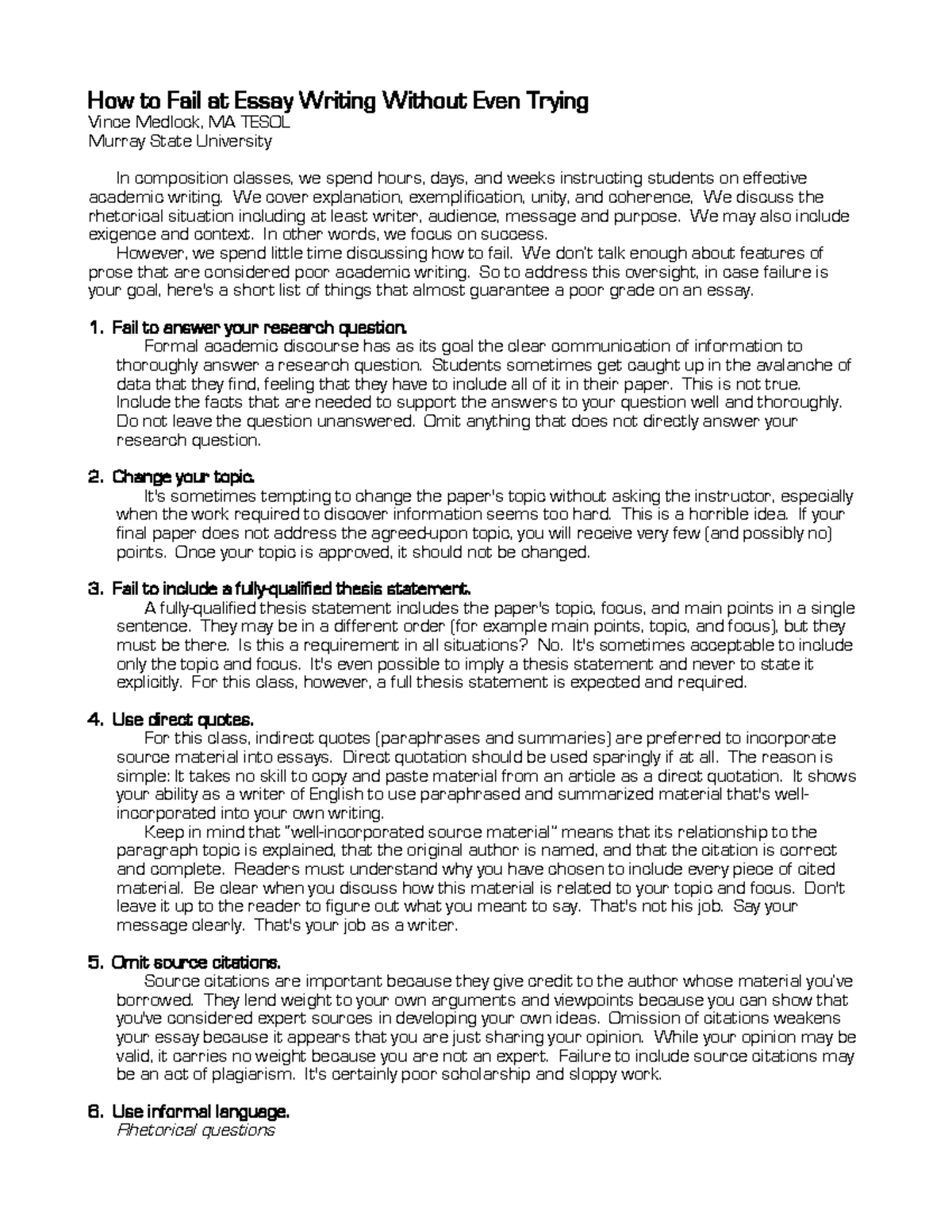 Medlock+-+How+to+Fail - How to Fail at Essay Writing Without Even ...