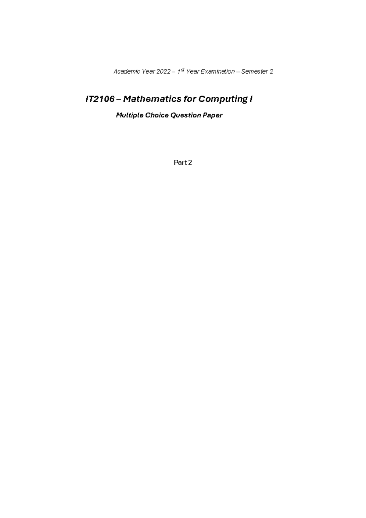 BIT (Uni Colombo) IT2106 – Mathematics for Computing (Part2) - Academic ...