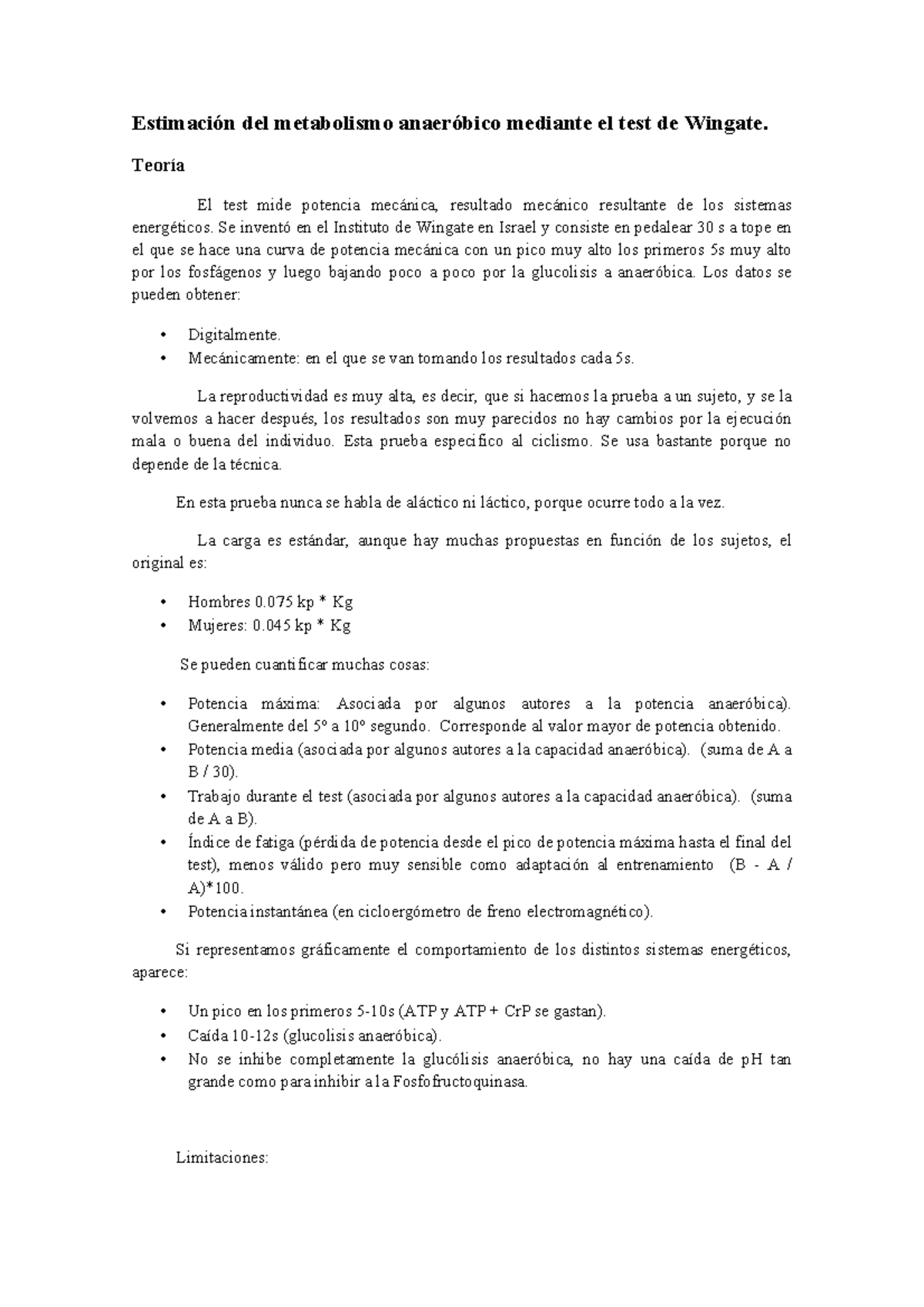 Test Wingate - Estimación del metabolismo anaeróbico mediante el test ...