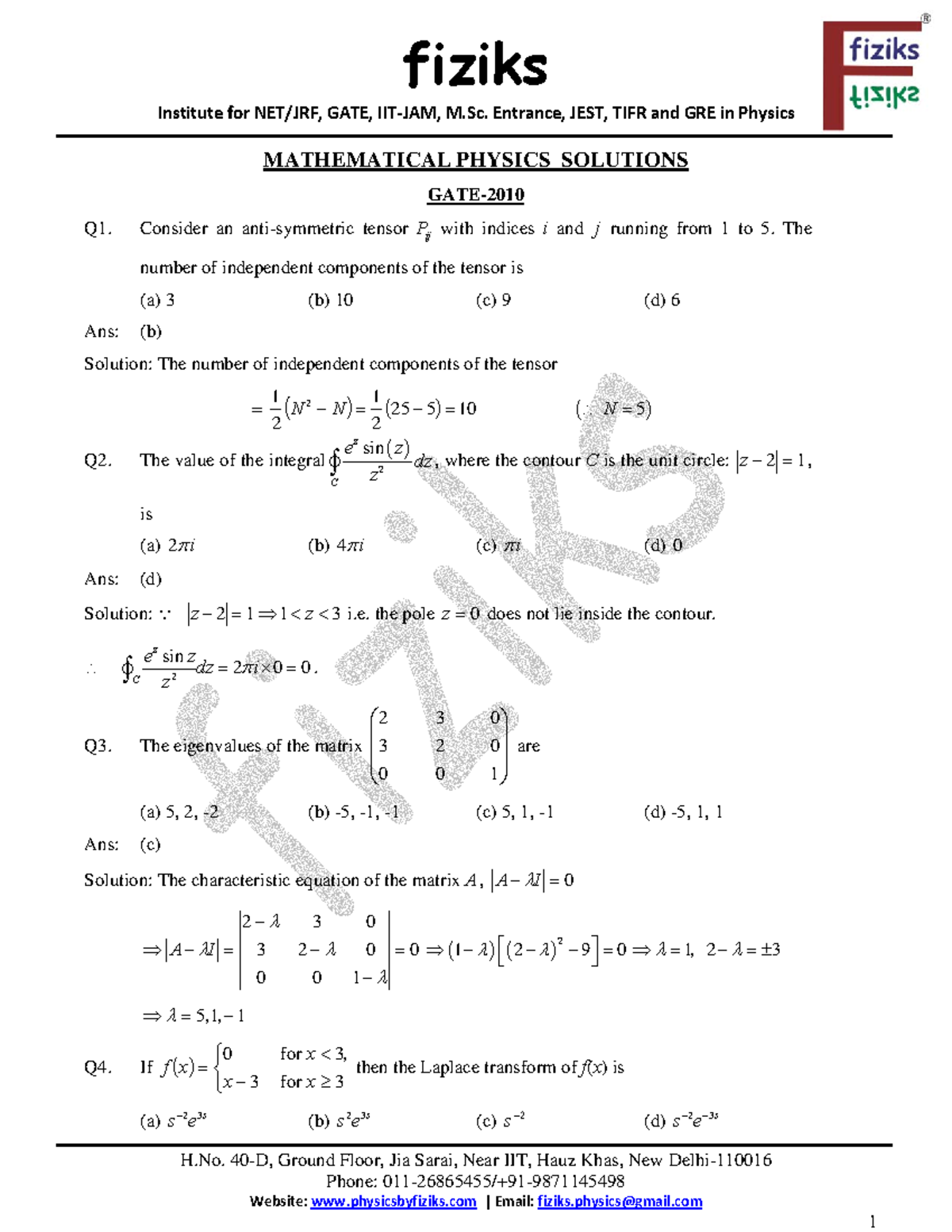 1.Mathematical Physics GATE - Institute for NET/JRF, GATE, IIT‐JAM, M ...