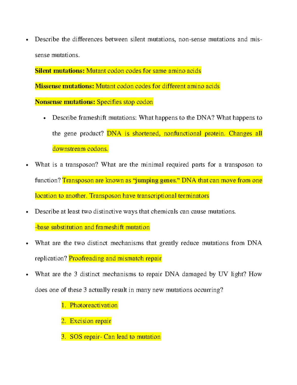 Micro quiz - Describe the differences between silent mutations, non ...