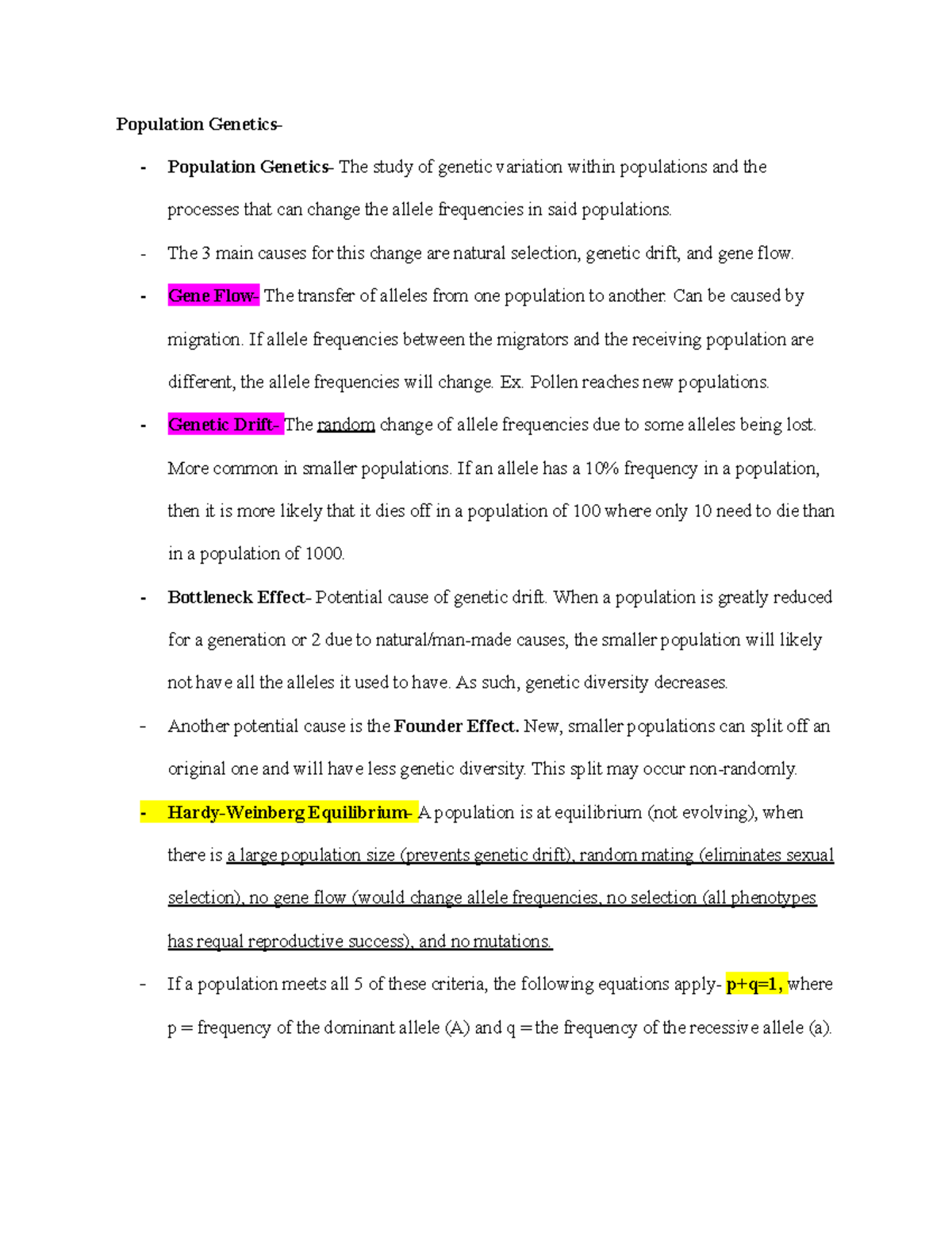 Population Genetics - The 3 main causes for this change are natural ...
