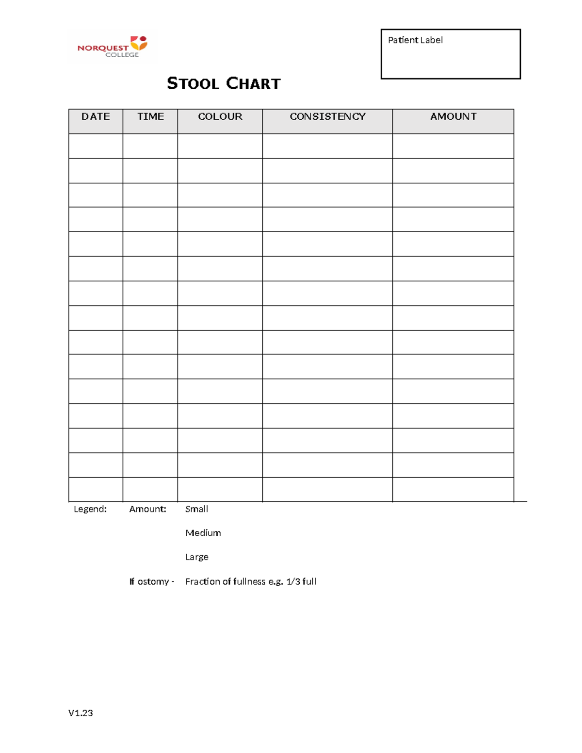 Stool Chart V1 - Noted - CHEM 102 - Patient Label STOOL CHART DATE TIME ...