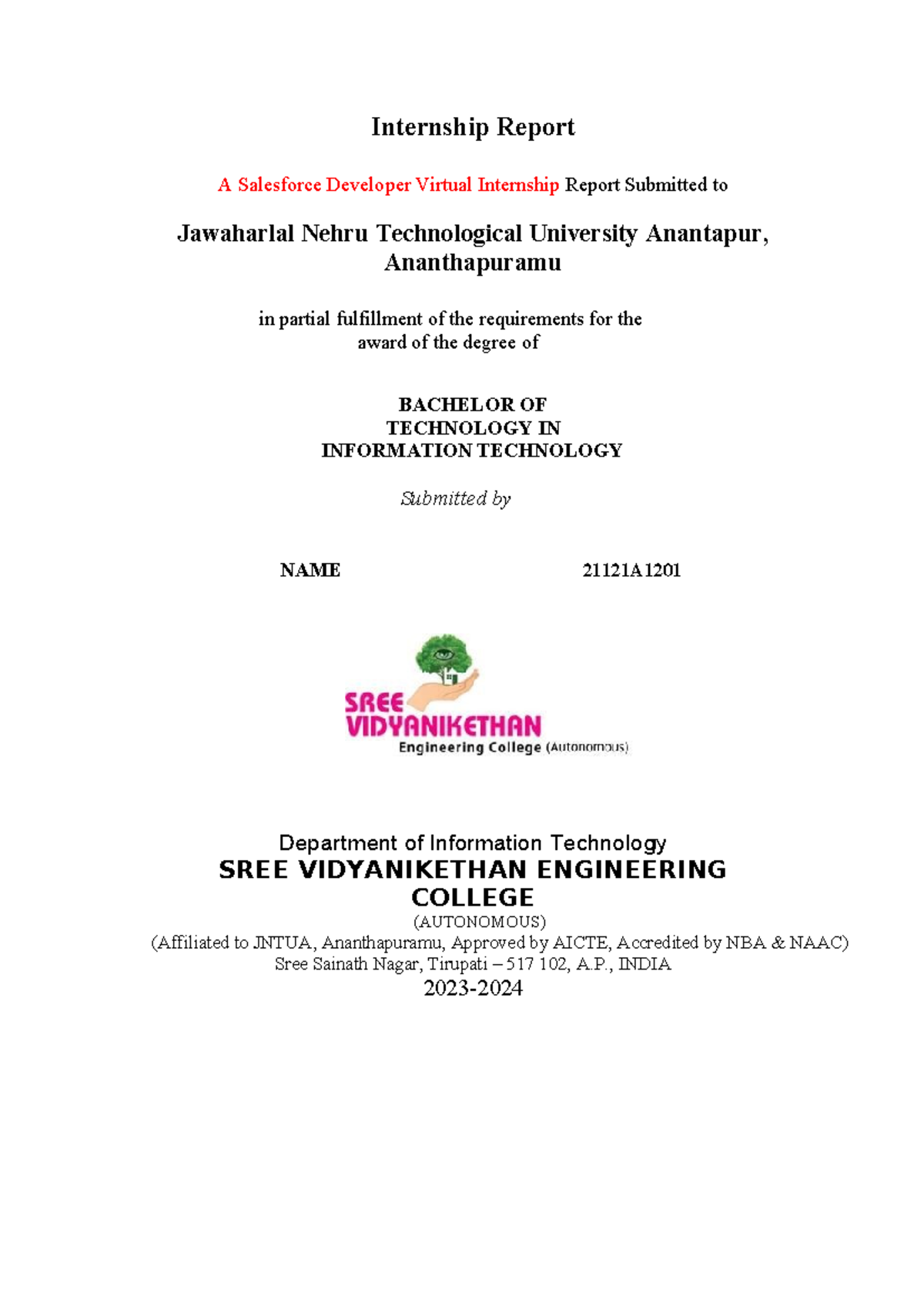 Internship Report format - Internship Report ####### A Salesforce ...