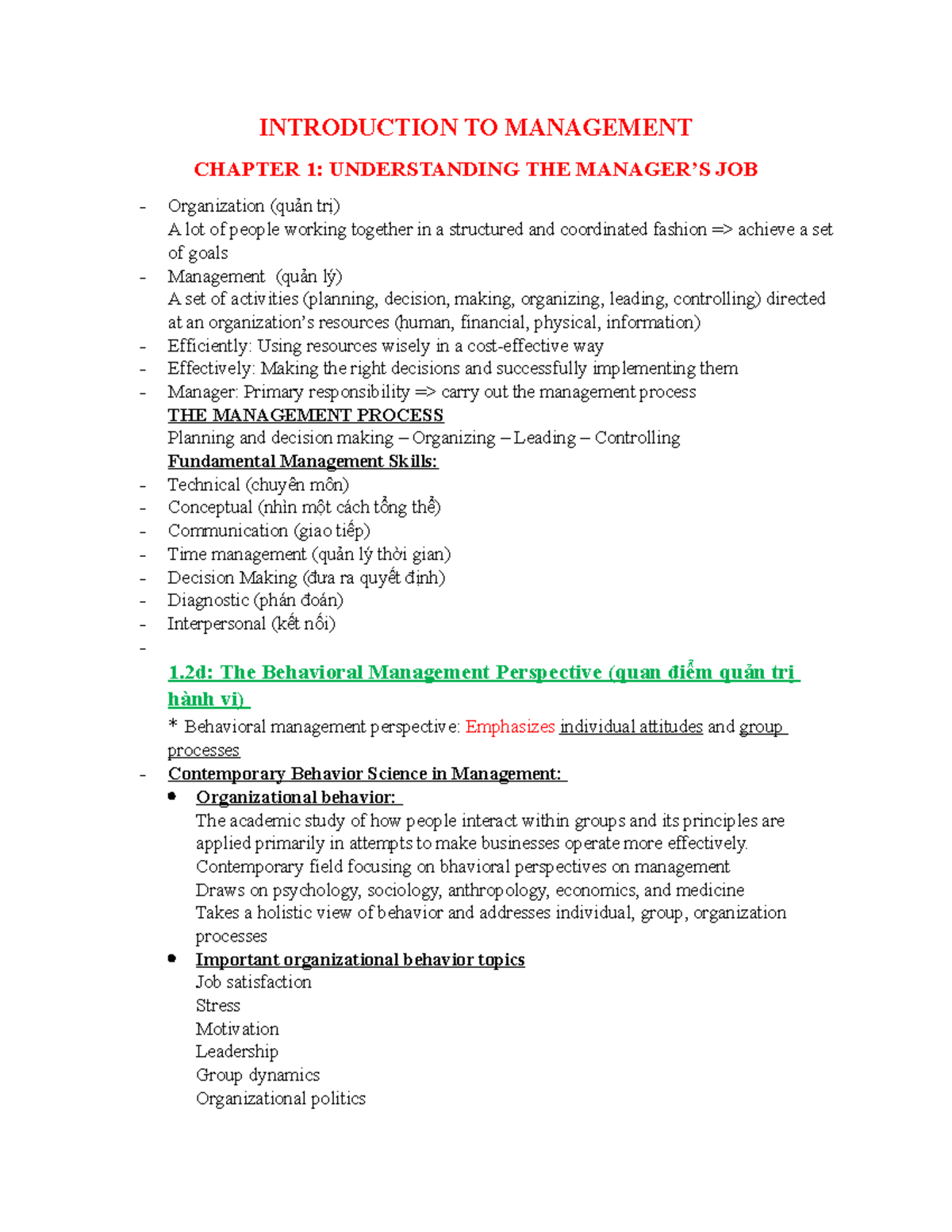 Introduction TO Management - INTRODUCTION TO MANAGEMENT CHAPTER 1 ...