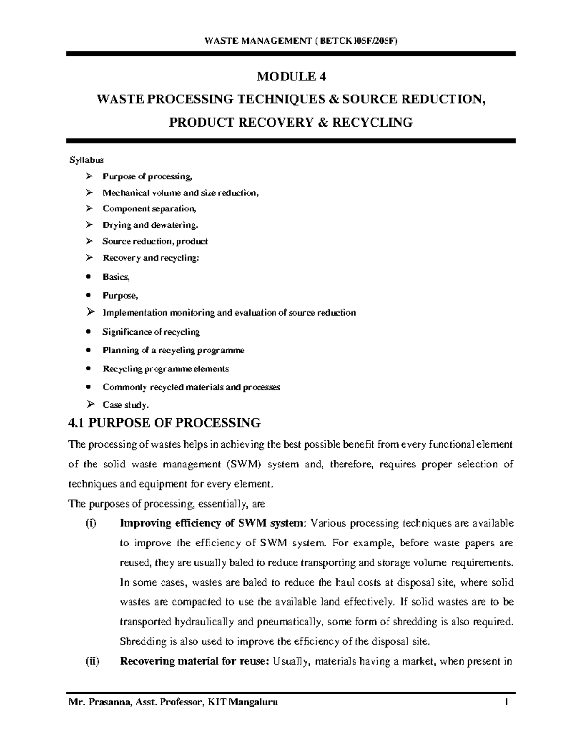 M-4 WM N - MODULE 04 - MODULE 4 WASTE PROCESSING TECHNIQUES & SOURCE ...