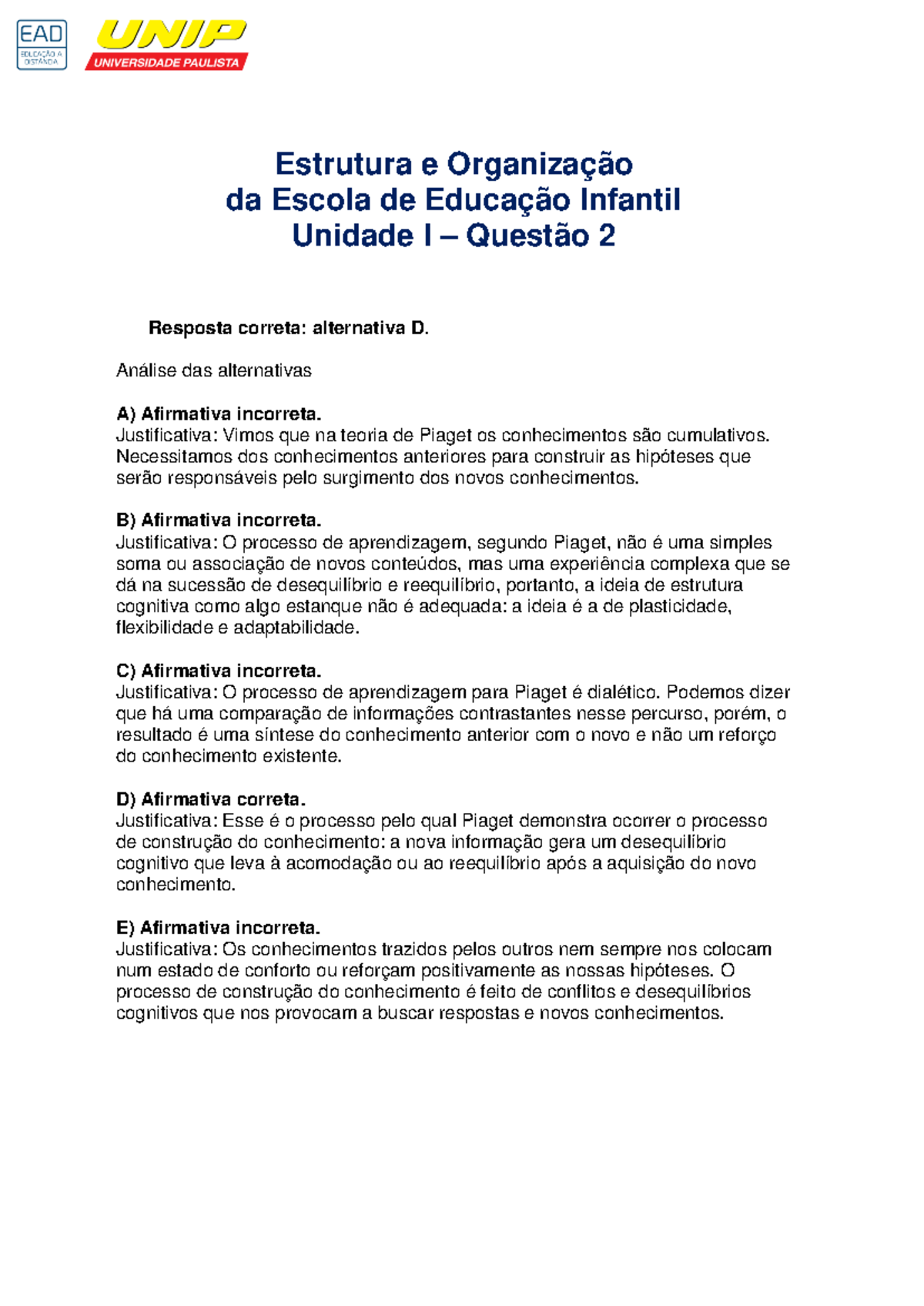 Resolução do LT - Estrutura e Organiz. da Escola de Educação Infantil ...