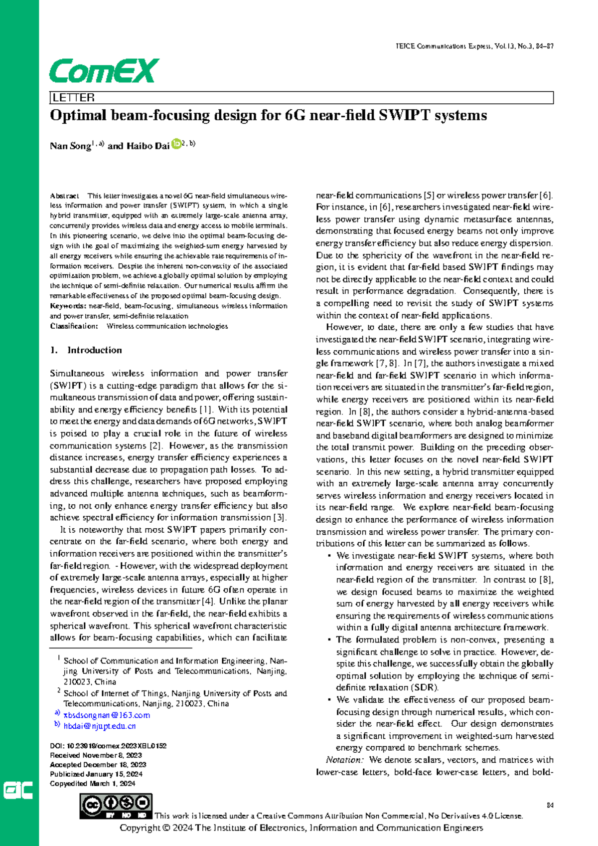 Optimal beam-focusing design for 6G near-field Swipt systems - LETTER ...