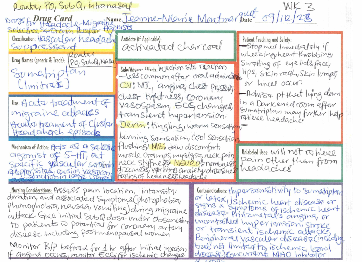Pharmacology Week3-Drug Cards-09 - NSG 124 - Studocu